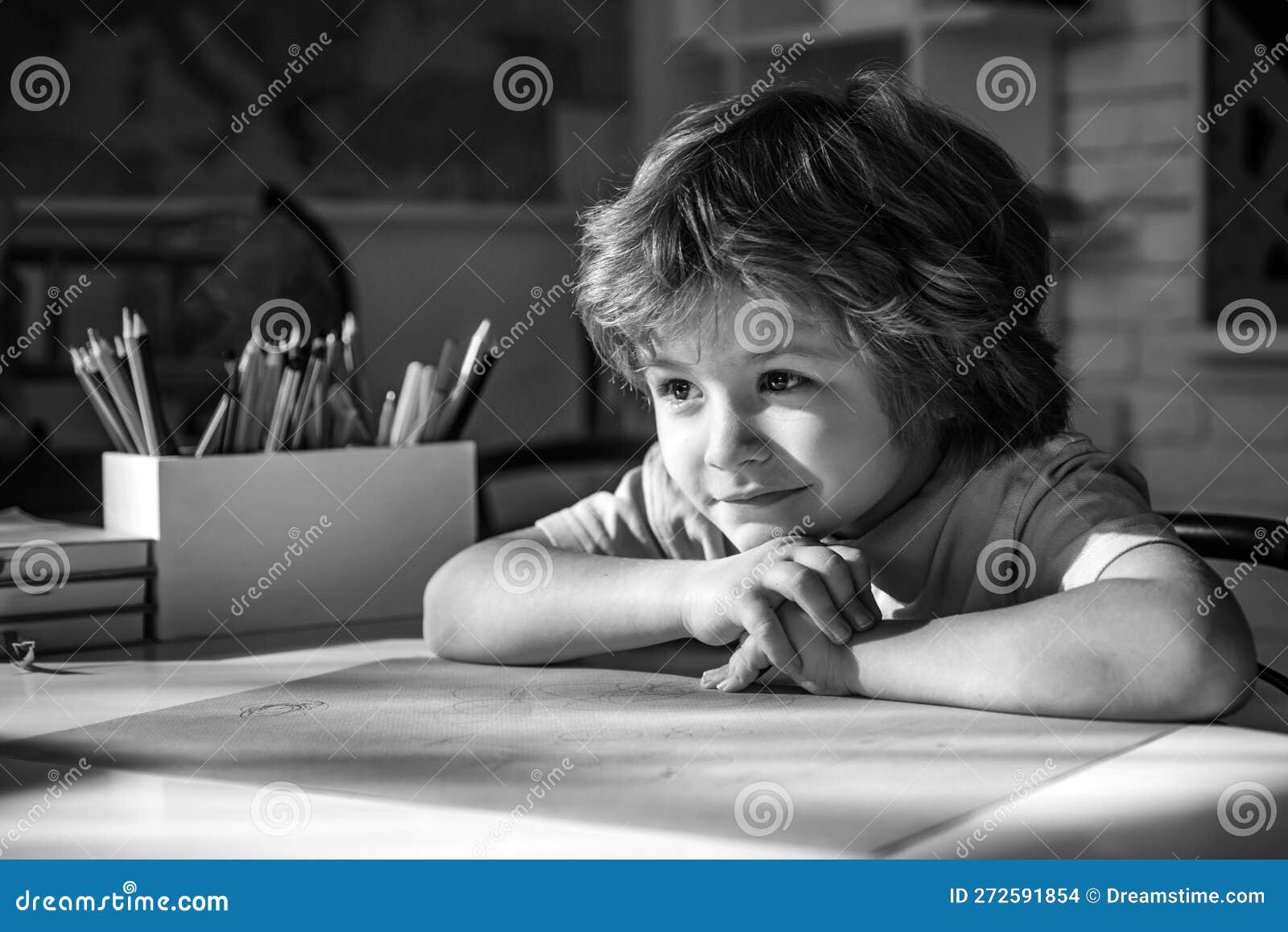 School Kids. Talented Child. Kid Gets Ready for School. Stock Photo ...
