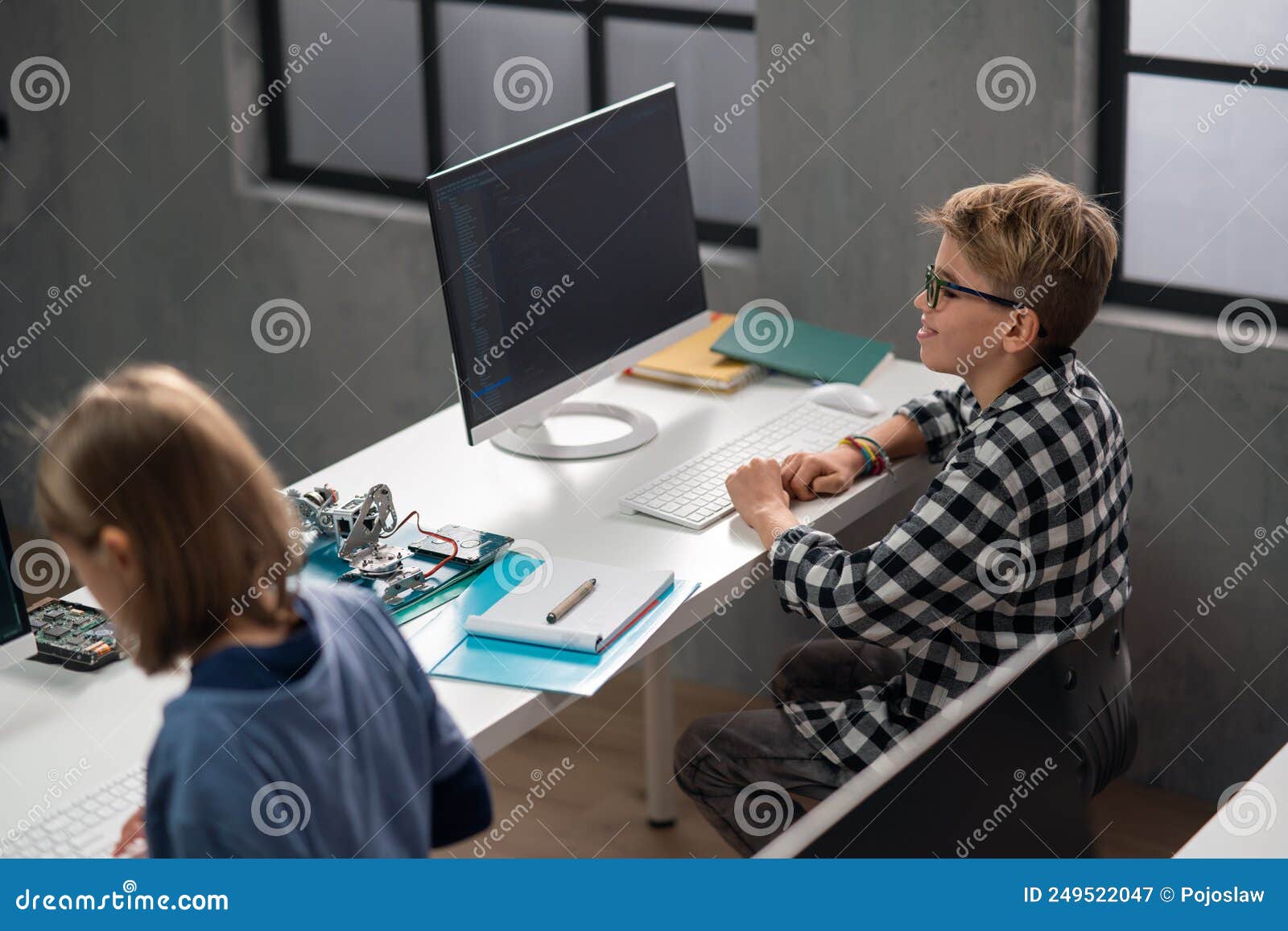 School Kids Using Computer in Classroom at School Stock Image - Image ...