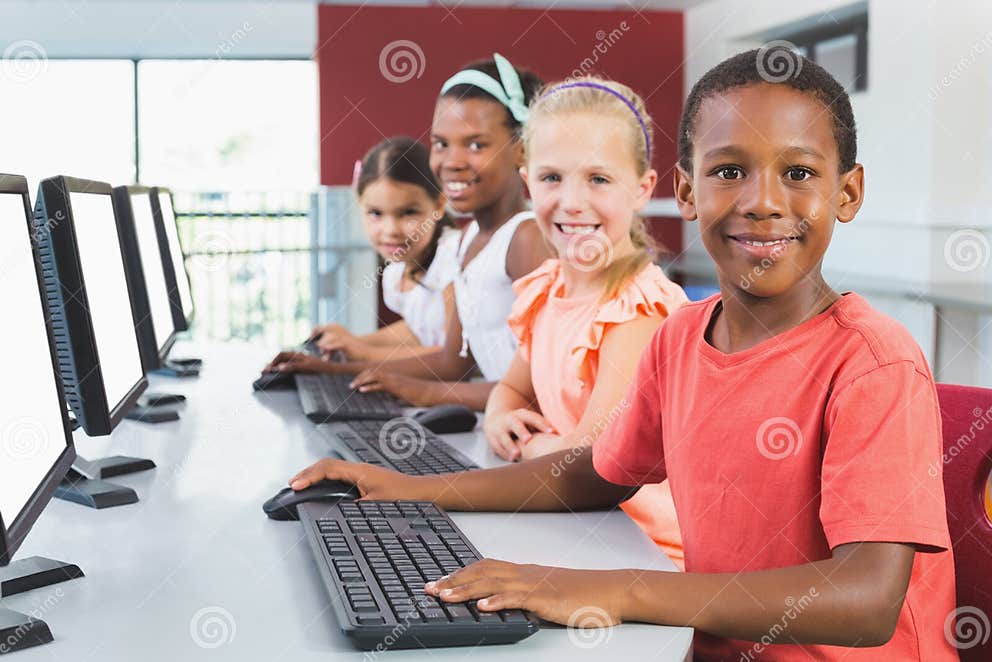 School Kids Using Computer in Classroom Stock Photo - Image of academic ...