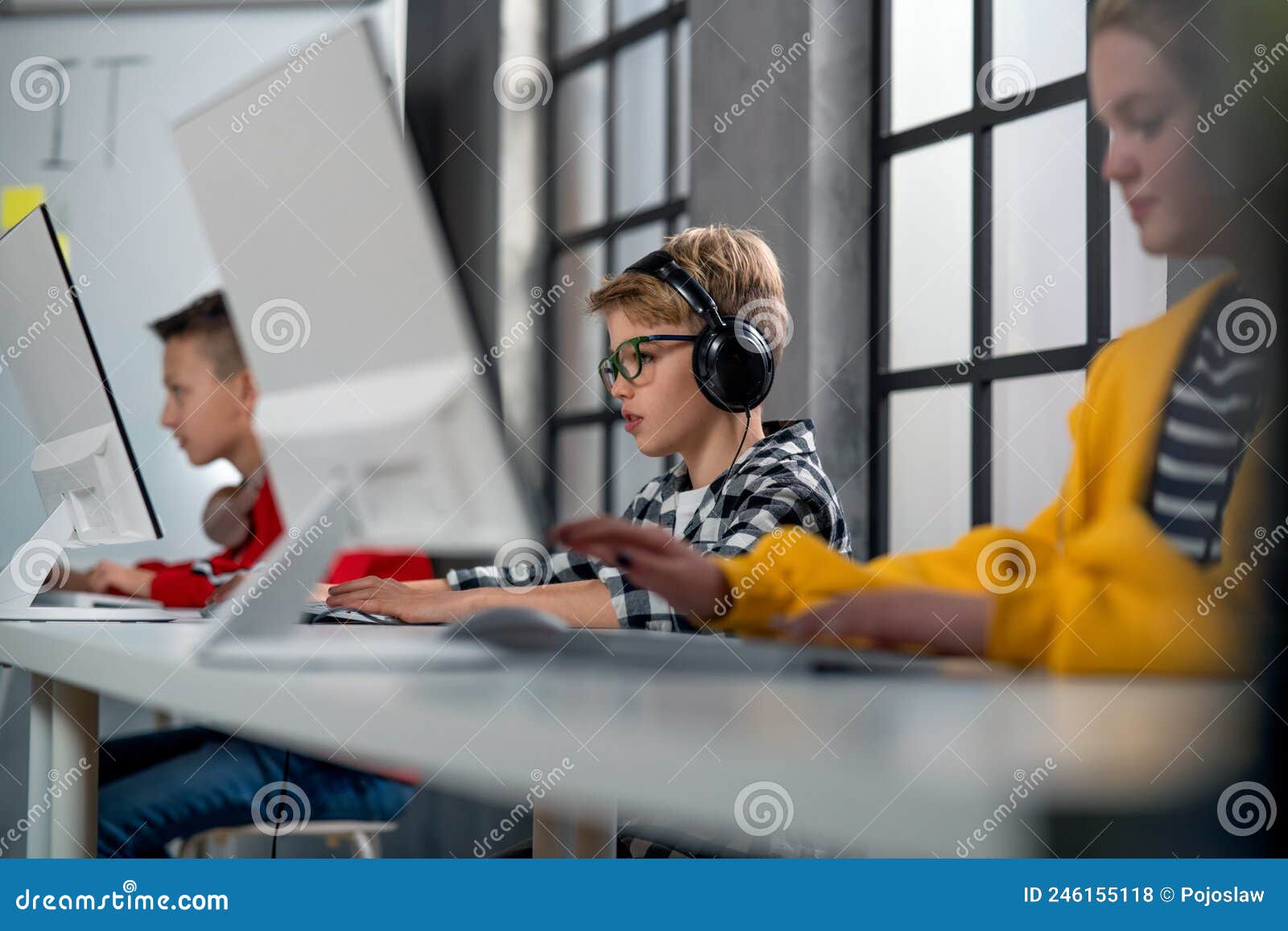 School Kids Using Computer in Classroom at School Stock Photo - Image ...