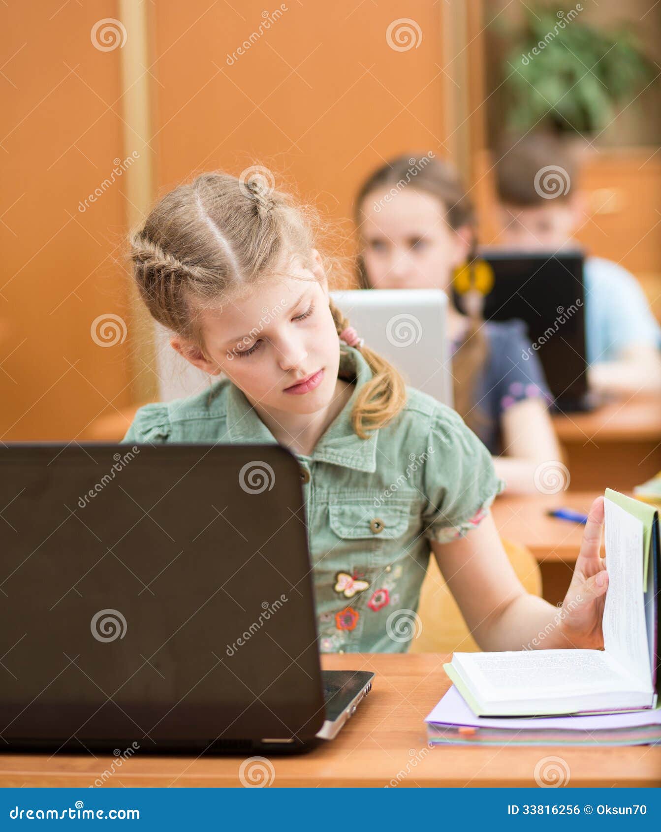 School Kids Using Laptop at Lesson Stock Photo - Image of computer ...