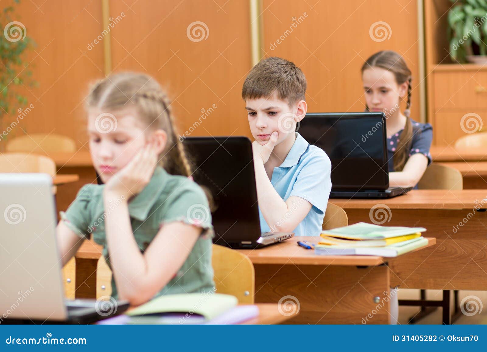 School Kids Using Laptop at Lesson Stock Photo - Image of educational ...