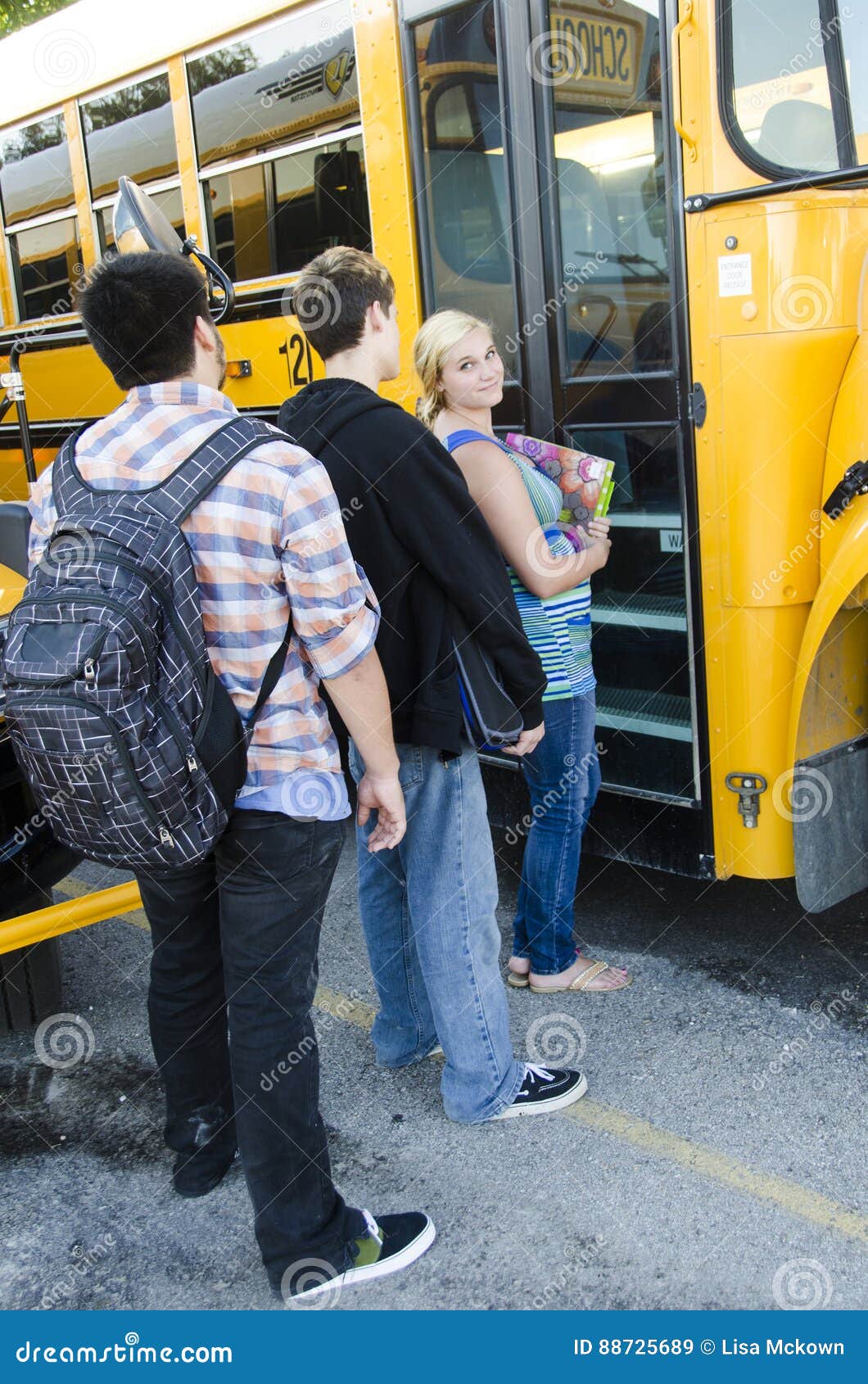 School Kids Waiting To Get on the Bus Stock Image - Image of school ...