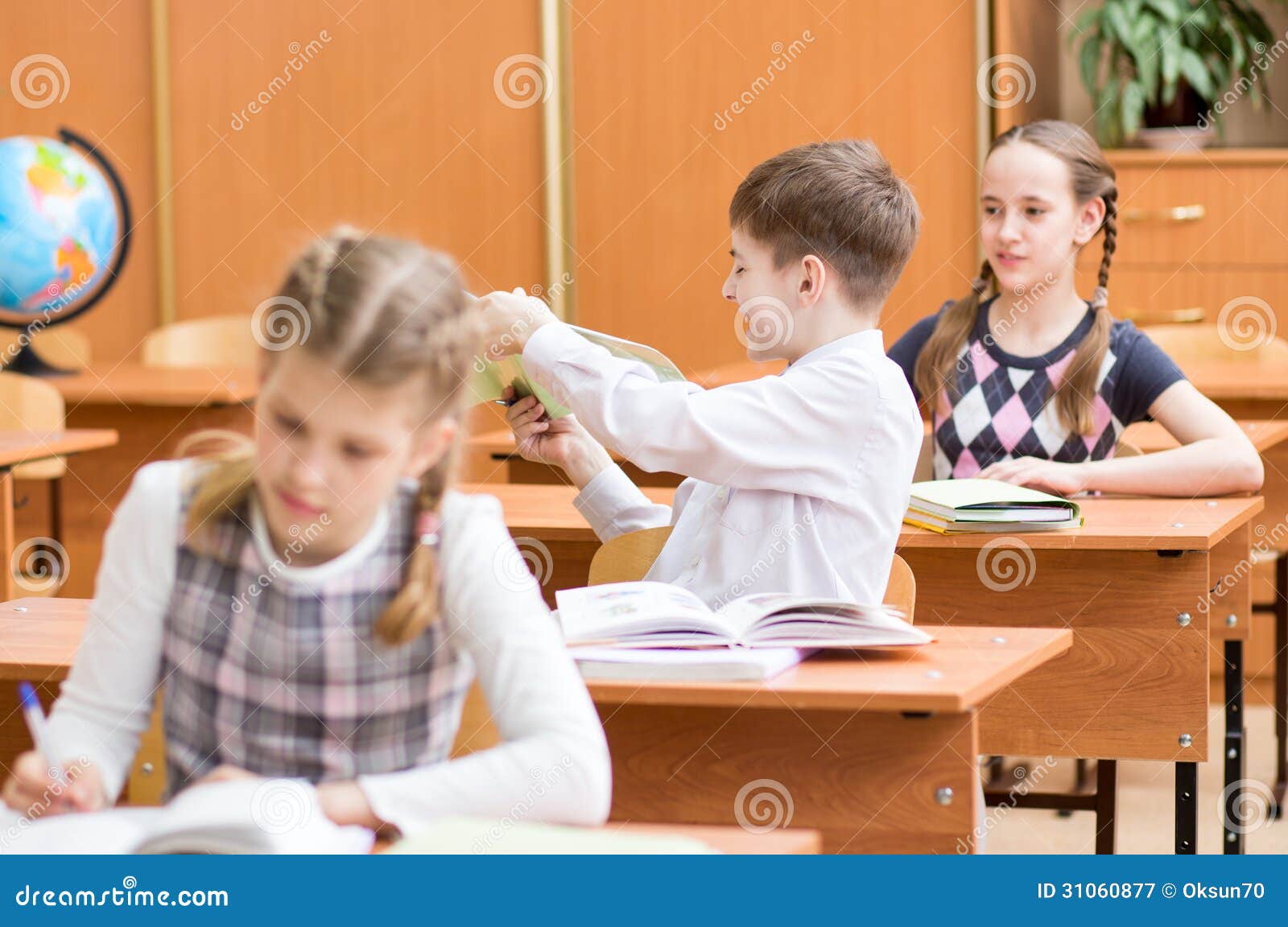 School Kids Work at Lesson in Classroom Stock Image - Image of children ...