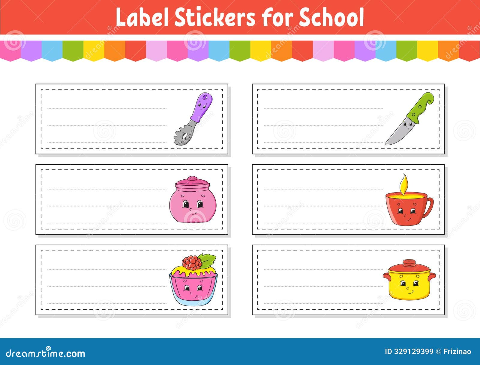 School Labels for Books and Notebooks. Bright Stickers. Rectangular ...