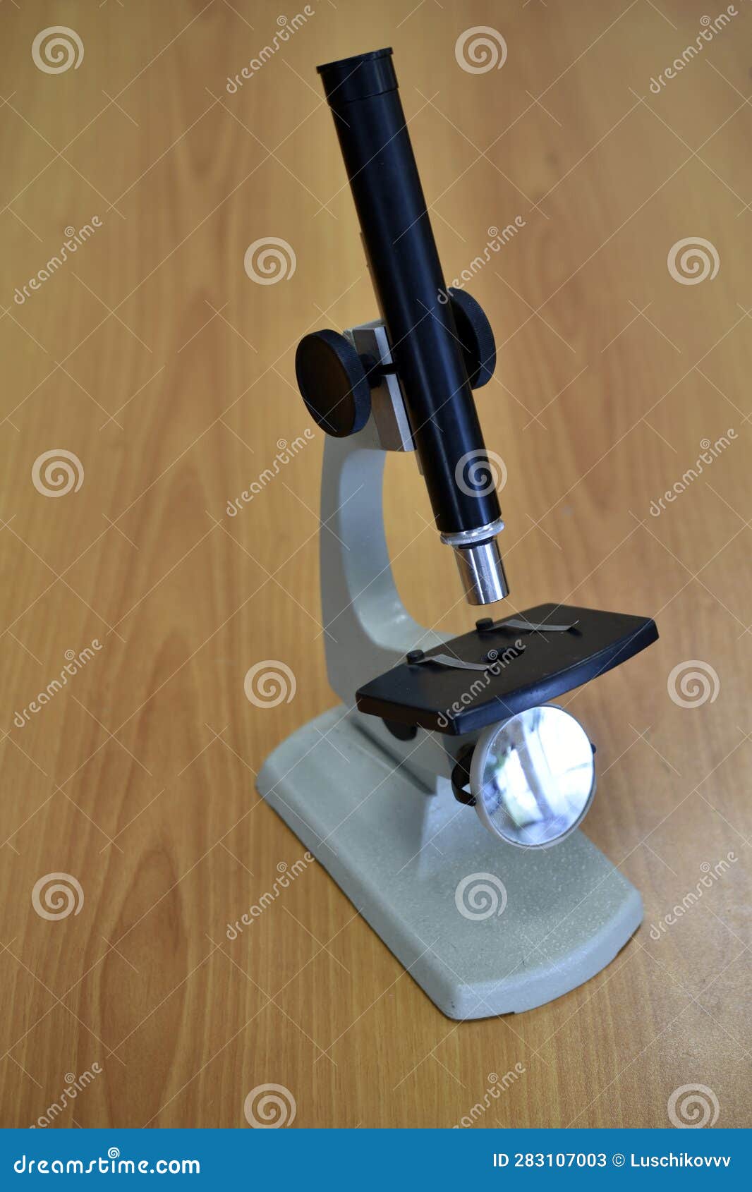 A School Laboratory Microscope. Laboratory with a Microscope Stock ...