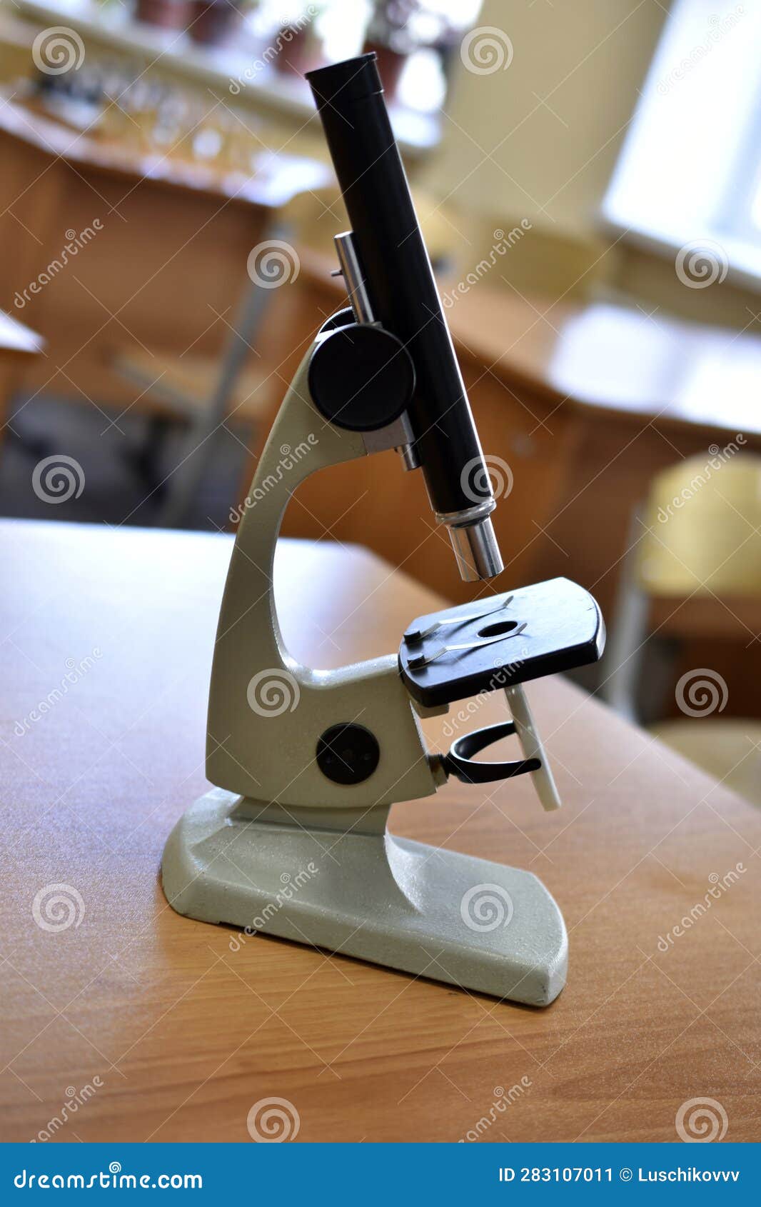 A School Laboratory Microscope. Laboratory with a Microscope Stock ...