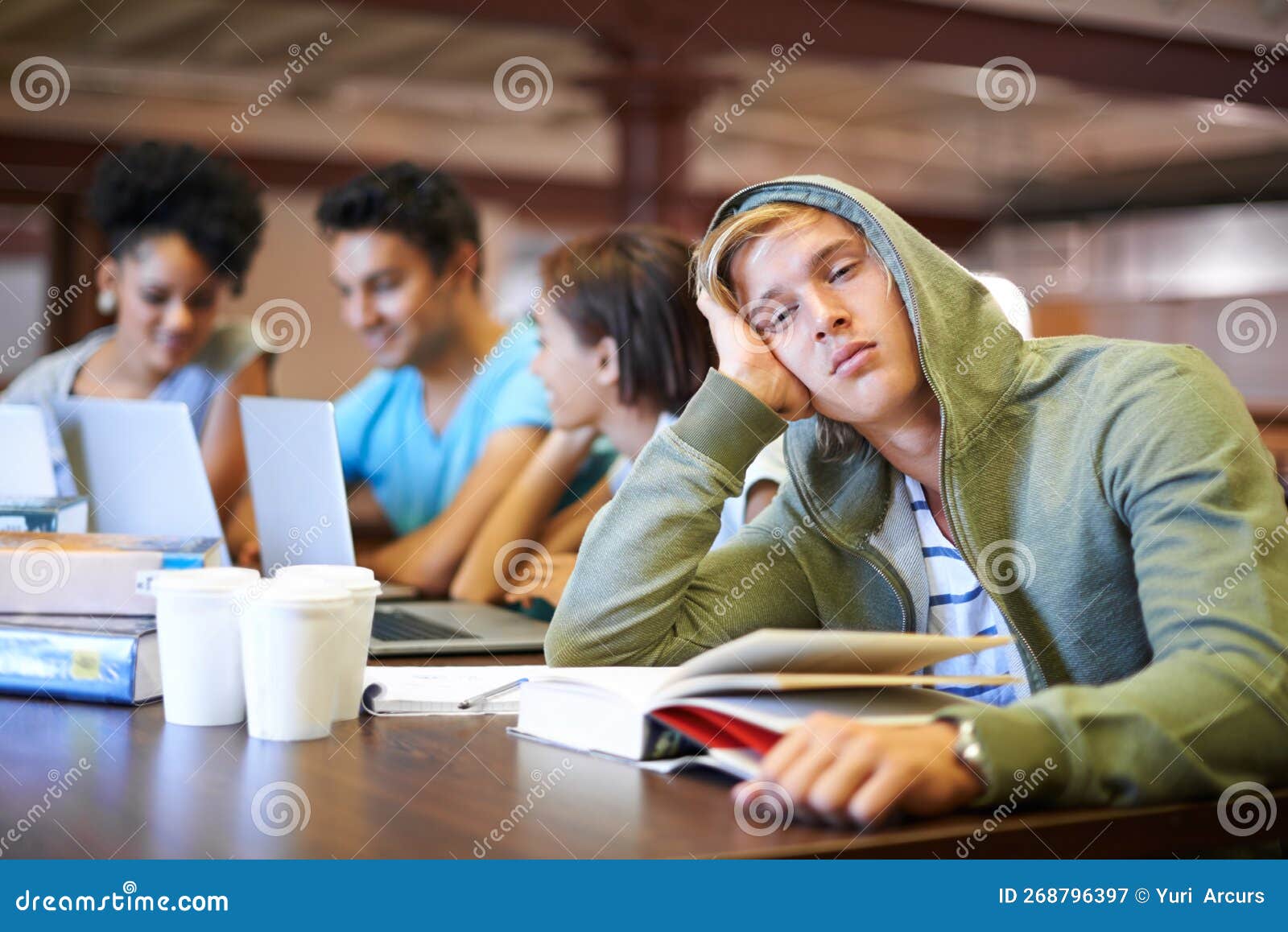 School is Lame. a Young Student Looking Bored in His Study Group. Stock ...