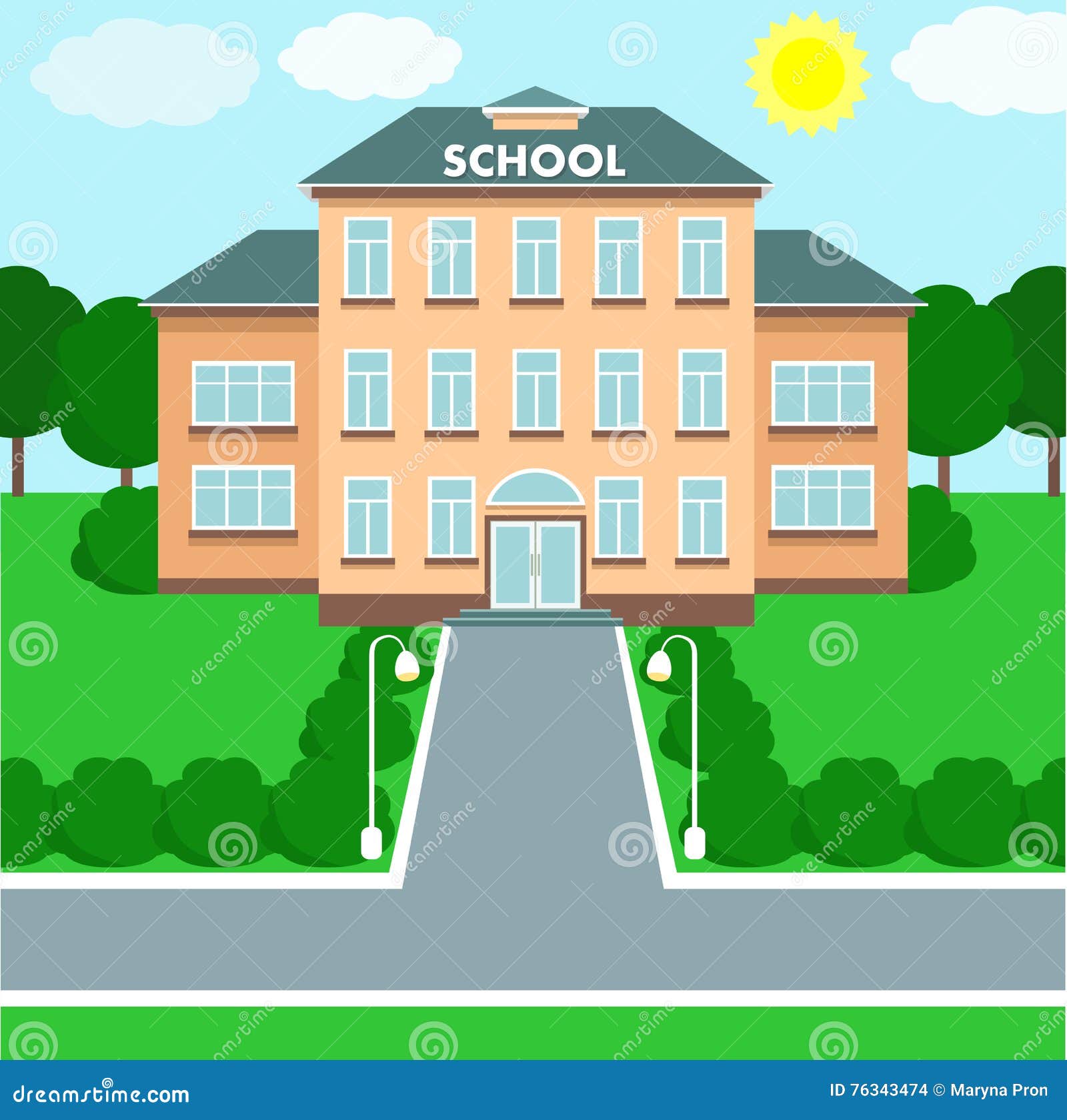 School Landscape, Schoolhouse. Vector Illustration. Stock Vector ...