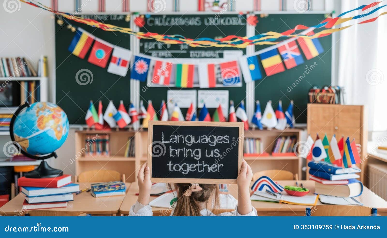 School Language Day Celebration with Educational Symbols and Flags ...