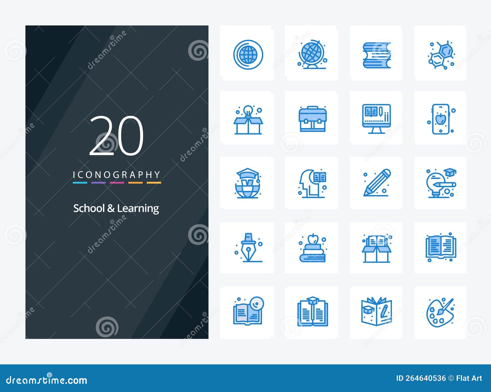 20 School and Learning Blue Color Icon for Presentation Stock Vector ...