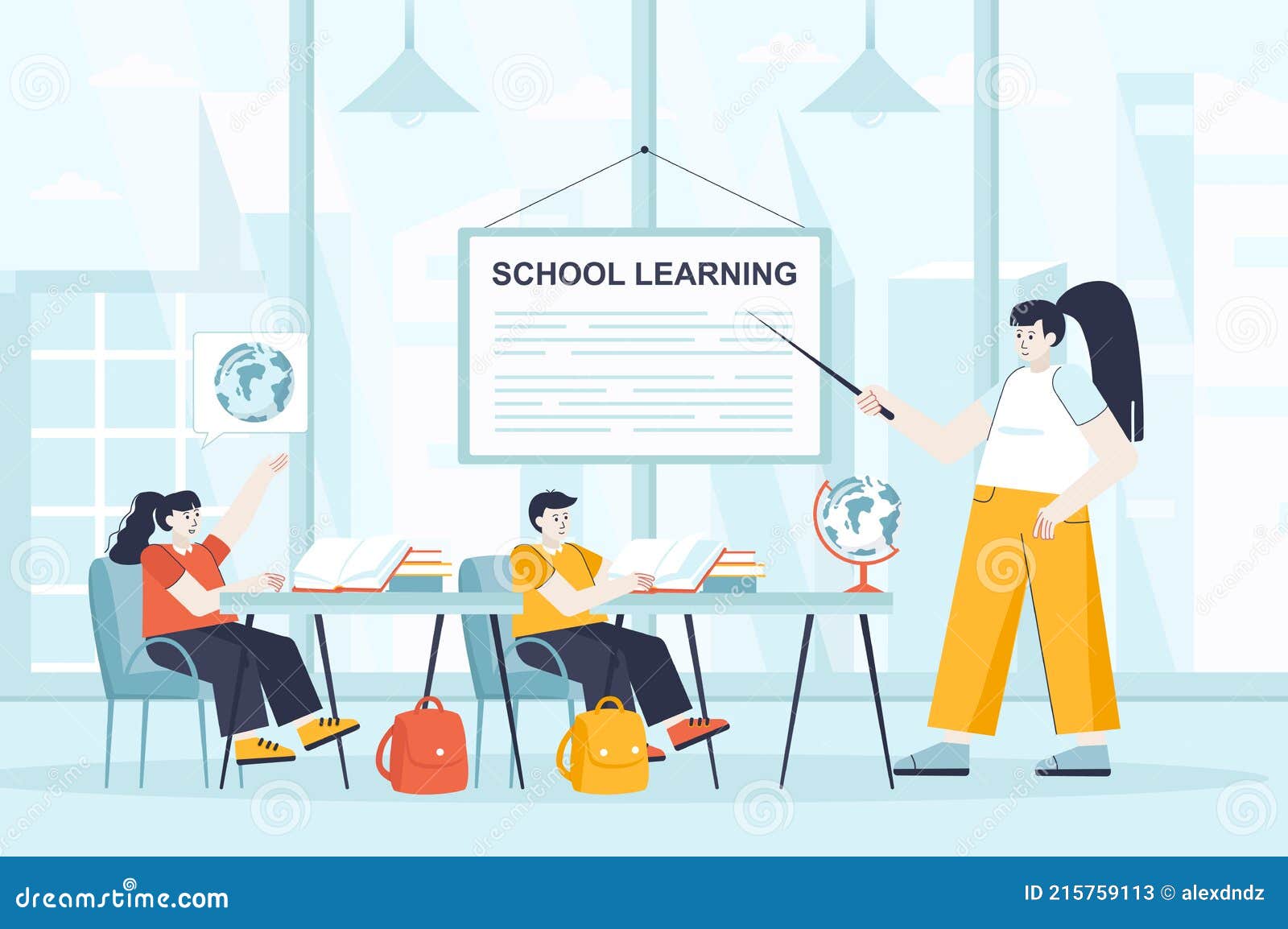 School Learning Concept in Flat Design. Pupils in Lesson at Classroom ...