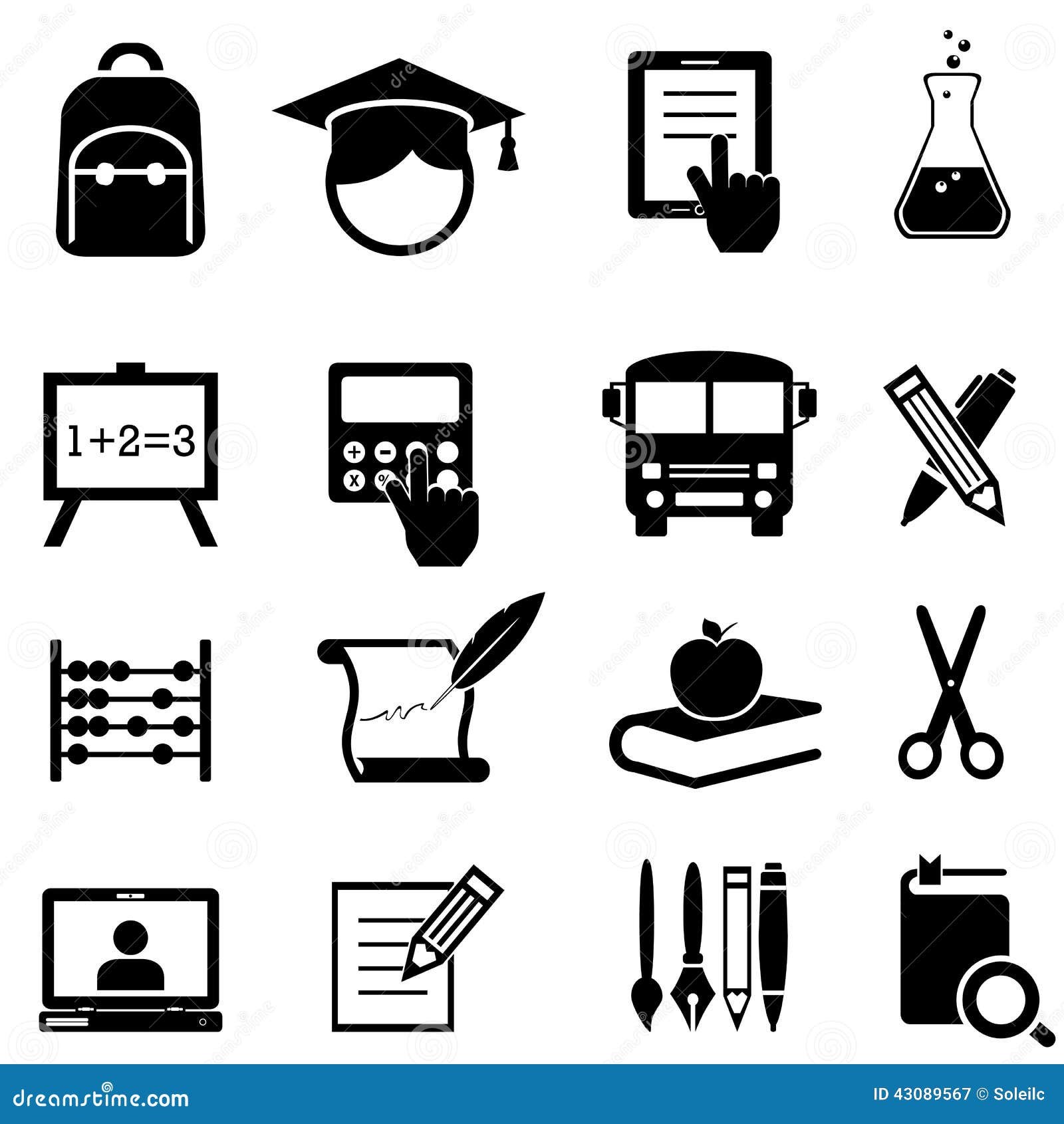 School, Learning and Education Icons Stock Vector - Illustration of ...