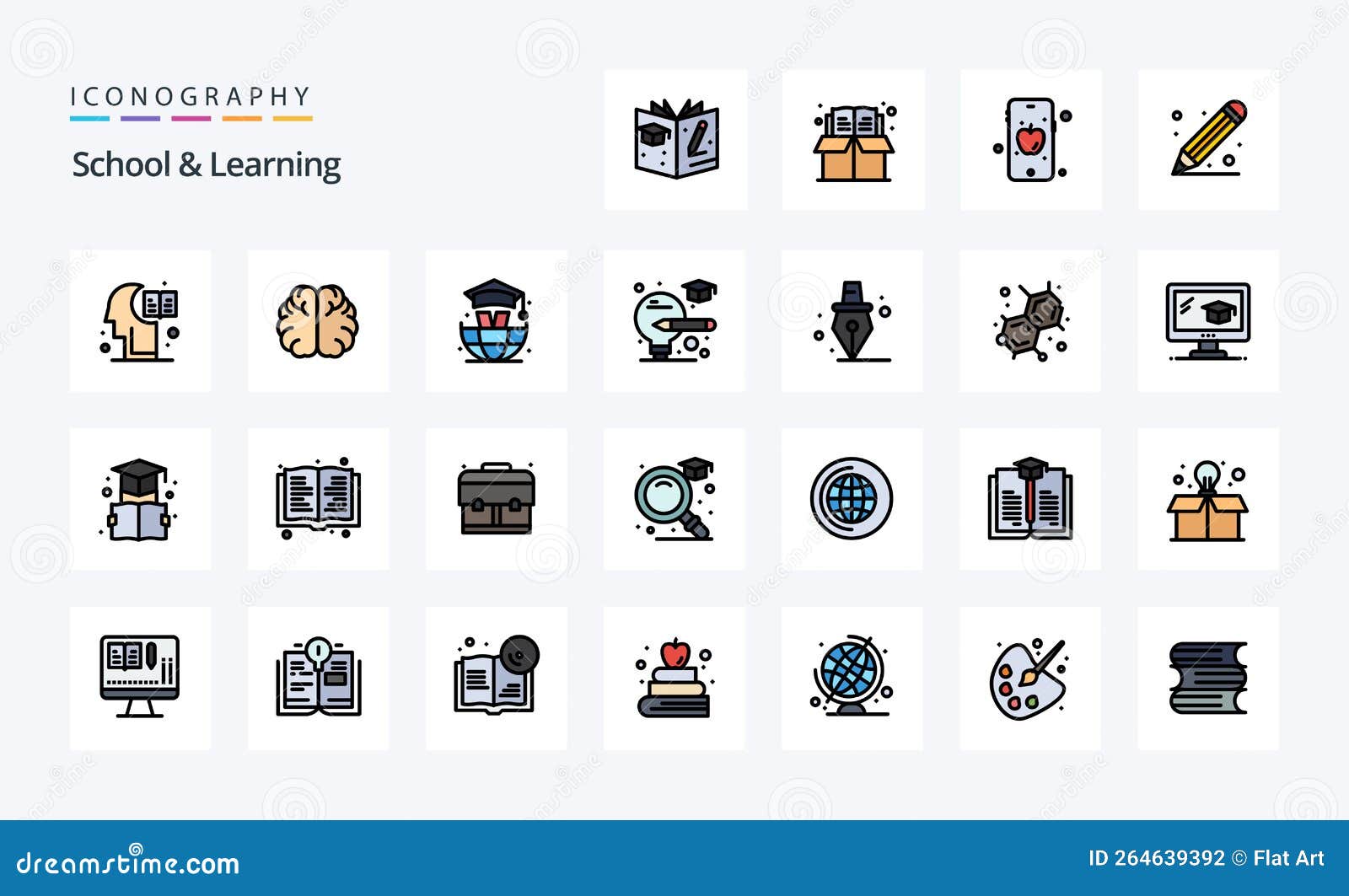 25 School and Learning Line Filled Style Icon Pack. Vector Iconography ...