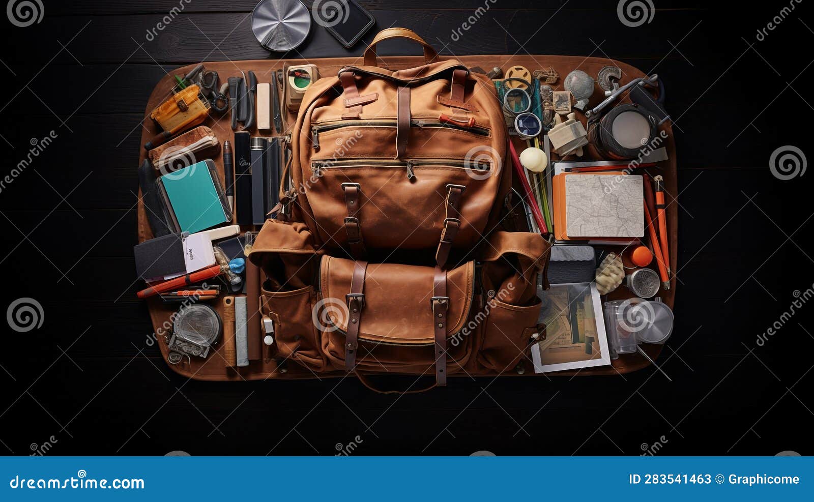 School Leather Backpack on a Desk, for School Stock Illustration ...