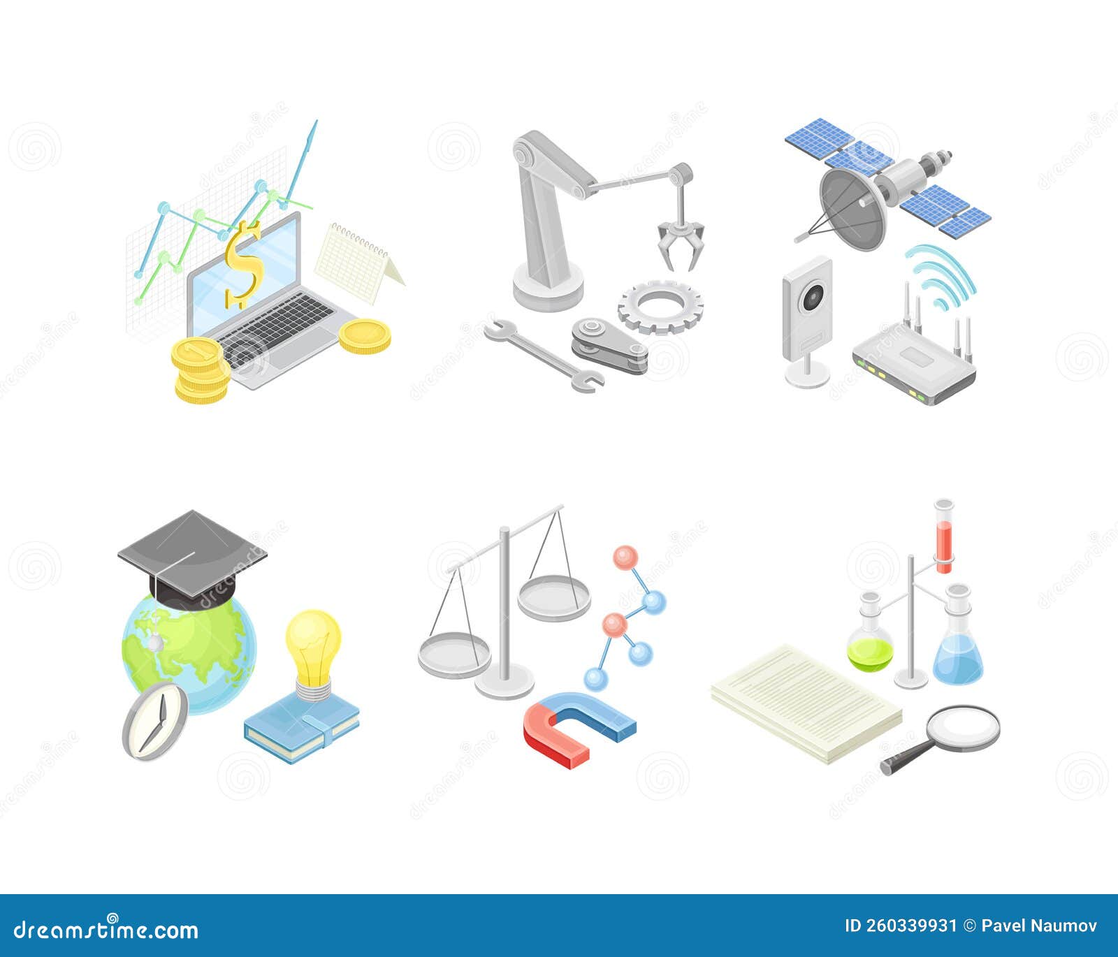 School Lesson Subjects and Science Objects Set. Education Supplies ...