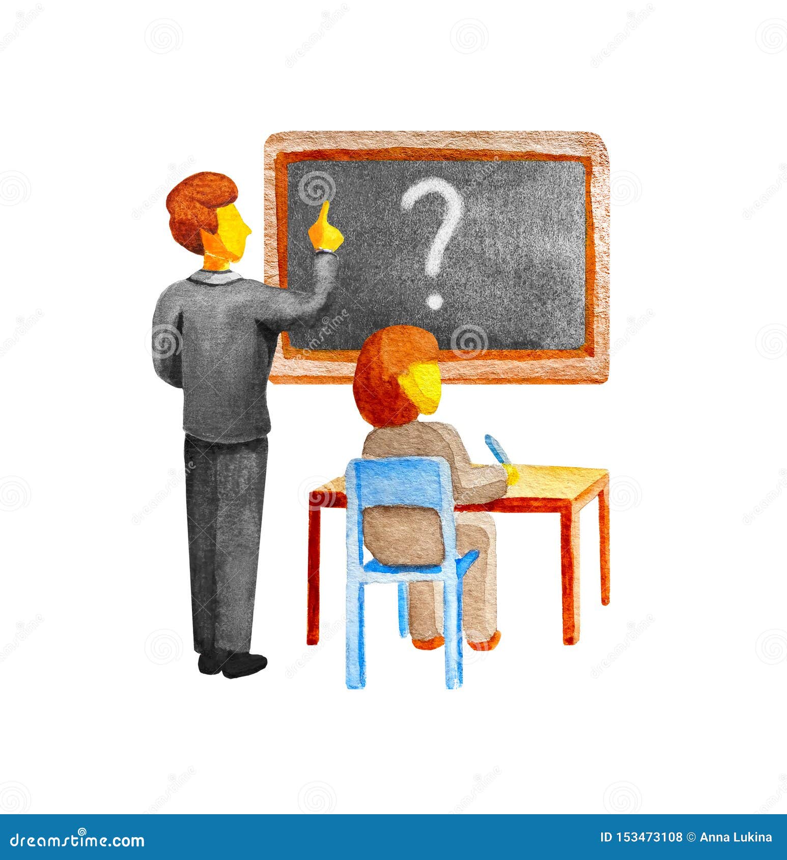 School Lesson. Teacher Shows a Blackboard with a Question Mark. the ...