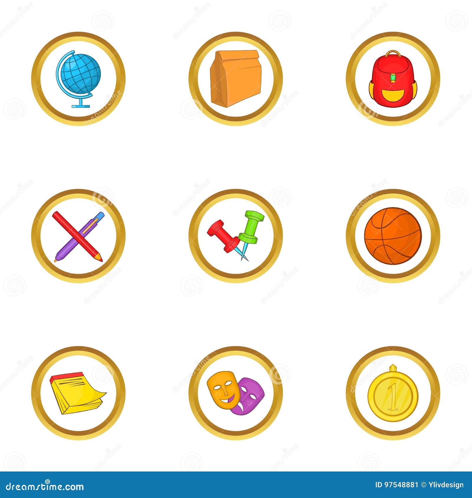 School Lessons Icons Set, Cartoon Style Stock Vector - Illustration of ...