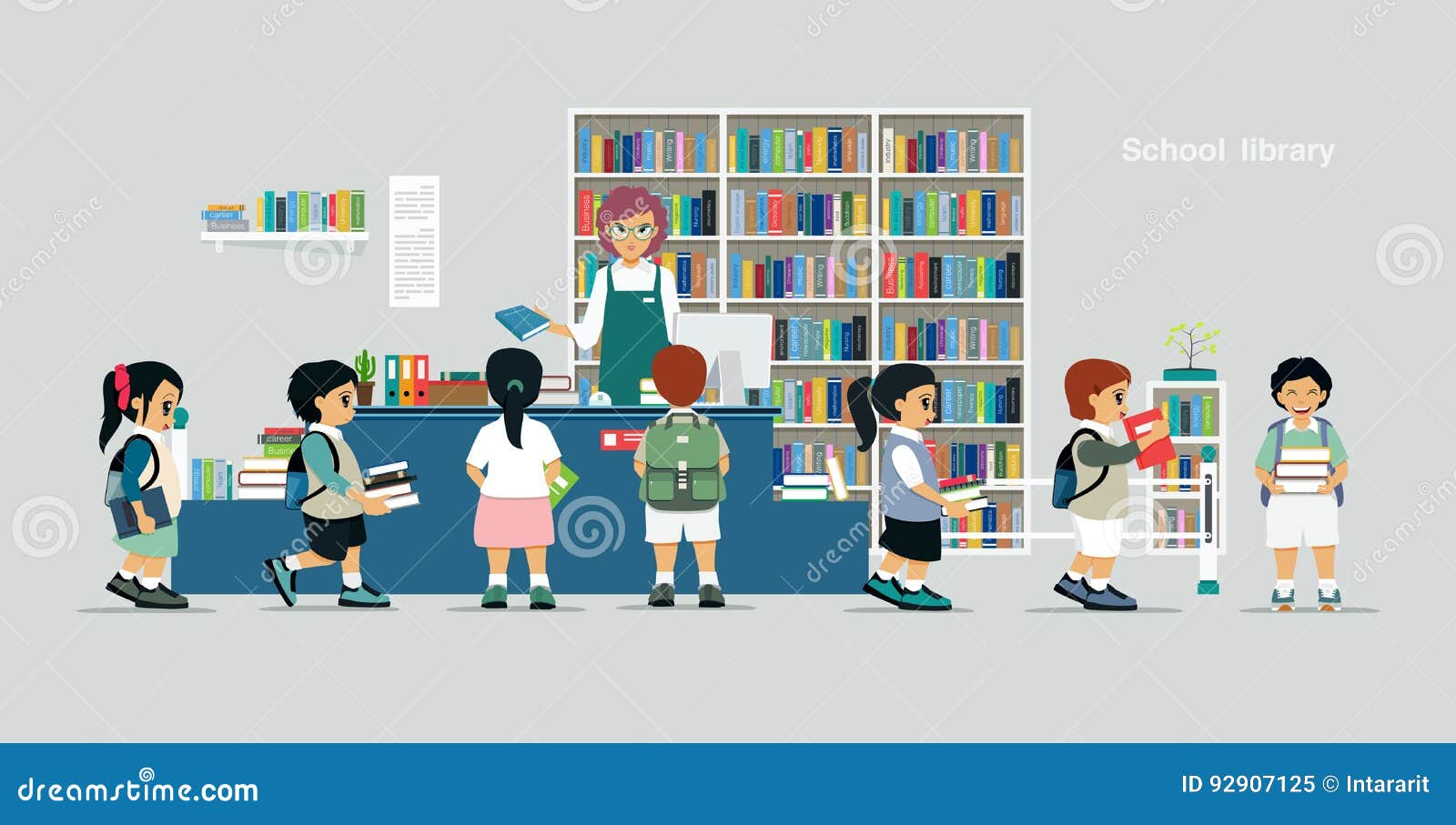School Library Cartoon Vector | CartoonDealer.com #92907125