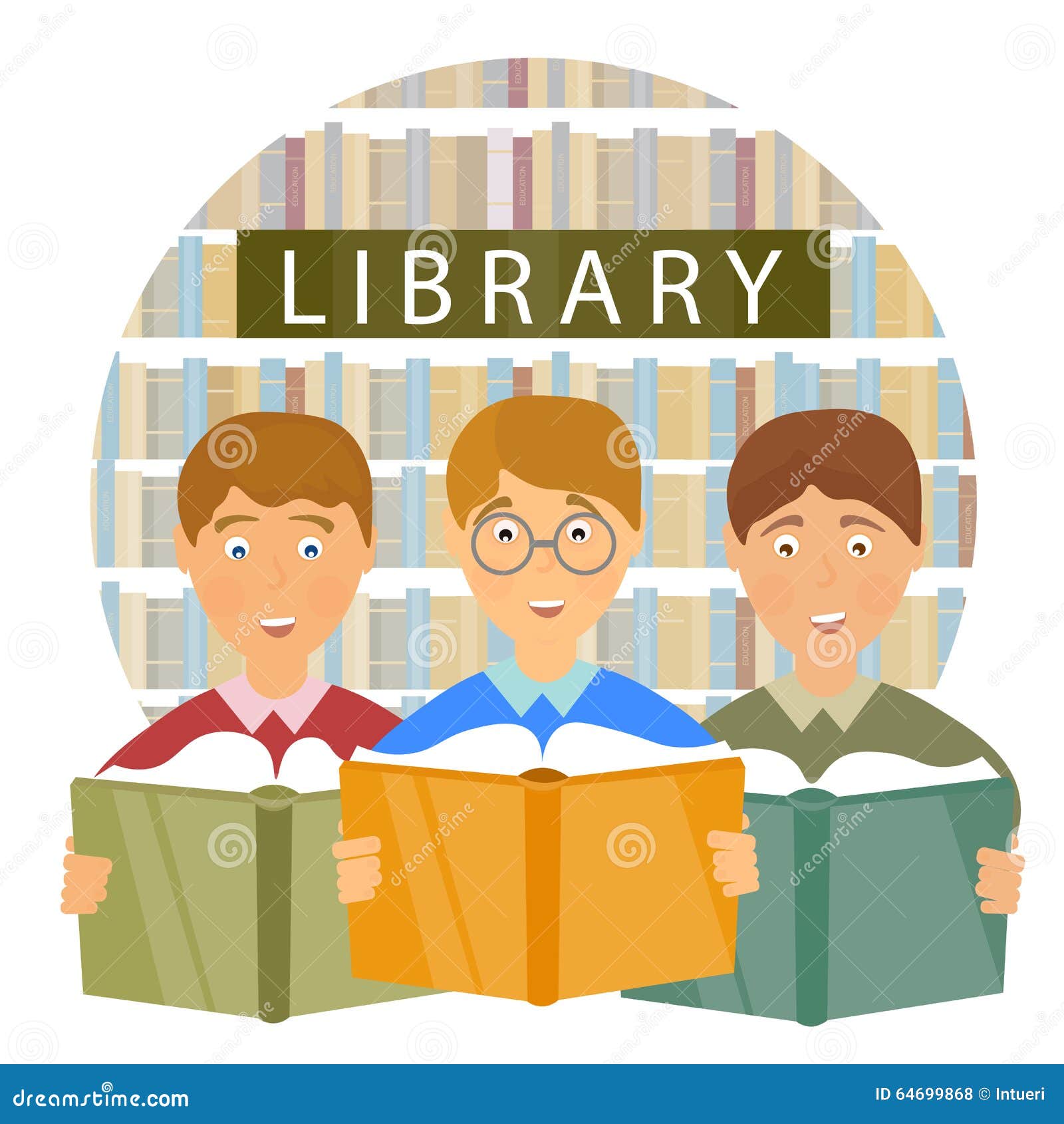 School Library, Children Read Books Stock Vector - Illustration of ...