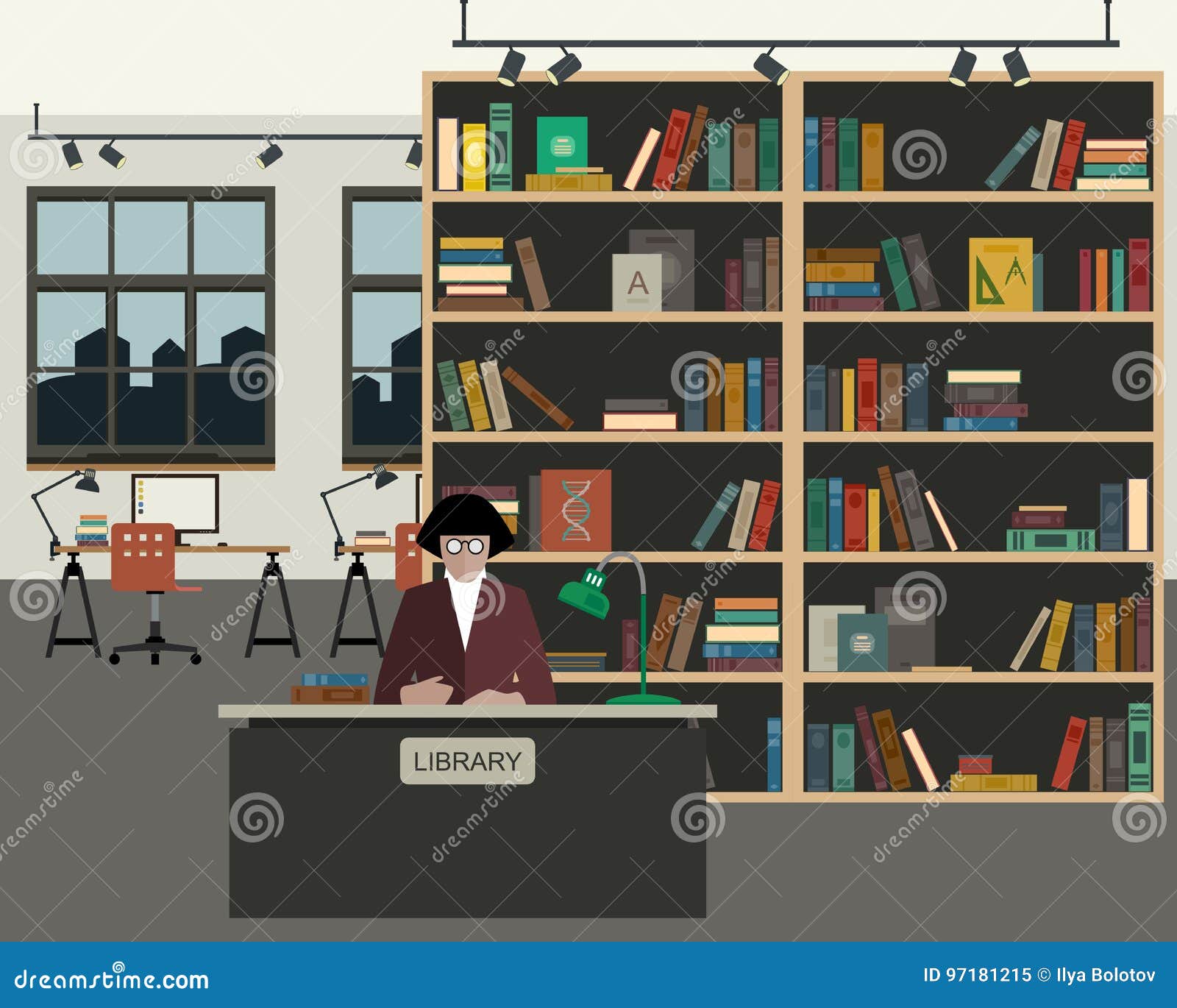 School Library Cartoon Vector | CartoonDealer.com #92907125