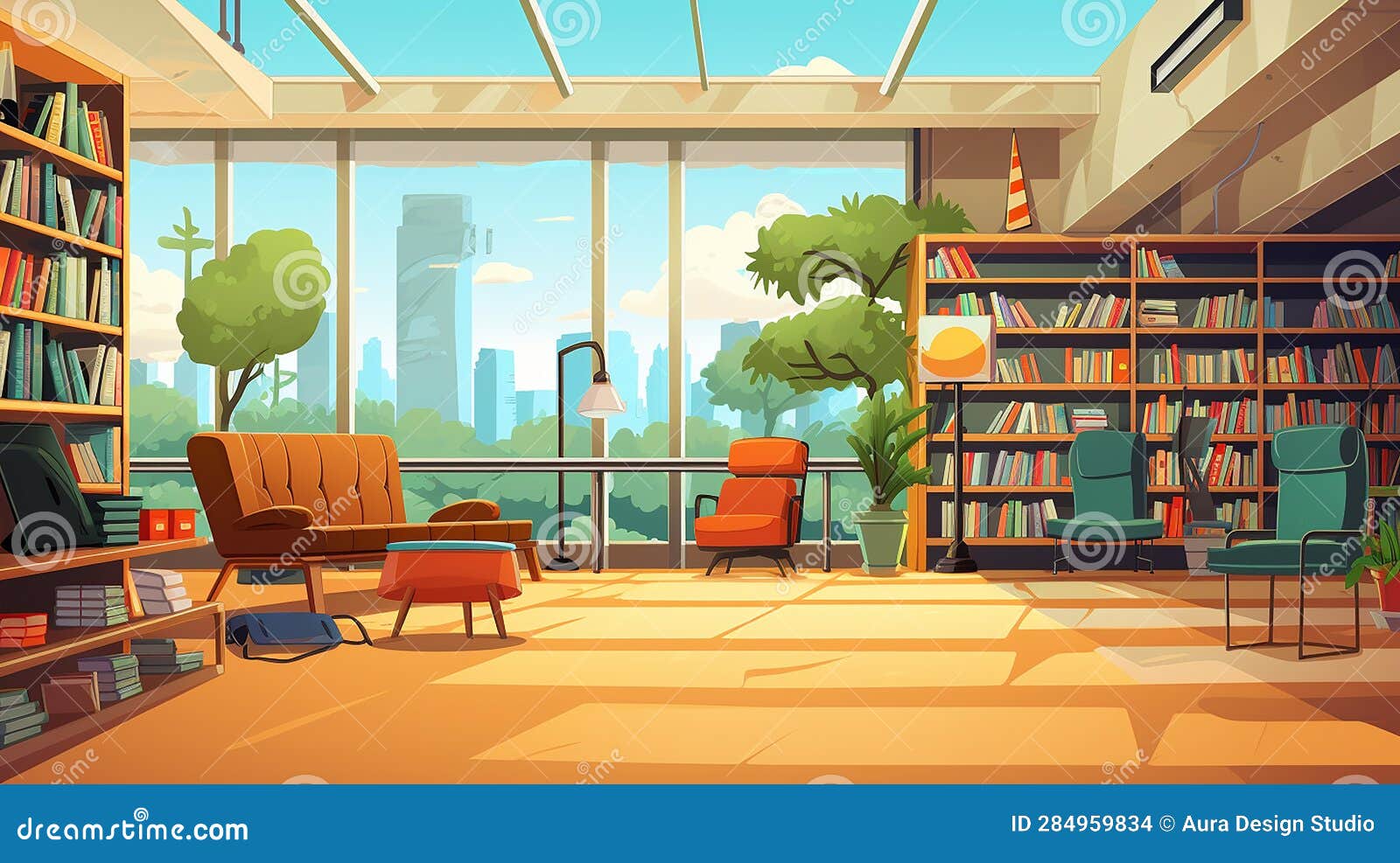 School Library Scene Reading and Learning Environment with Good View ...