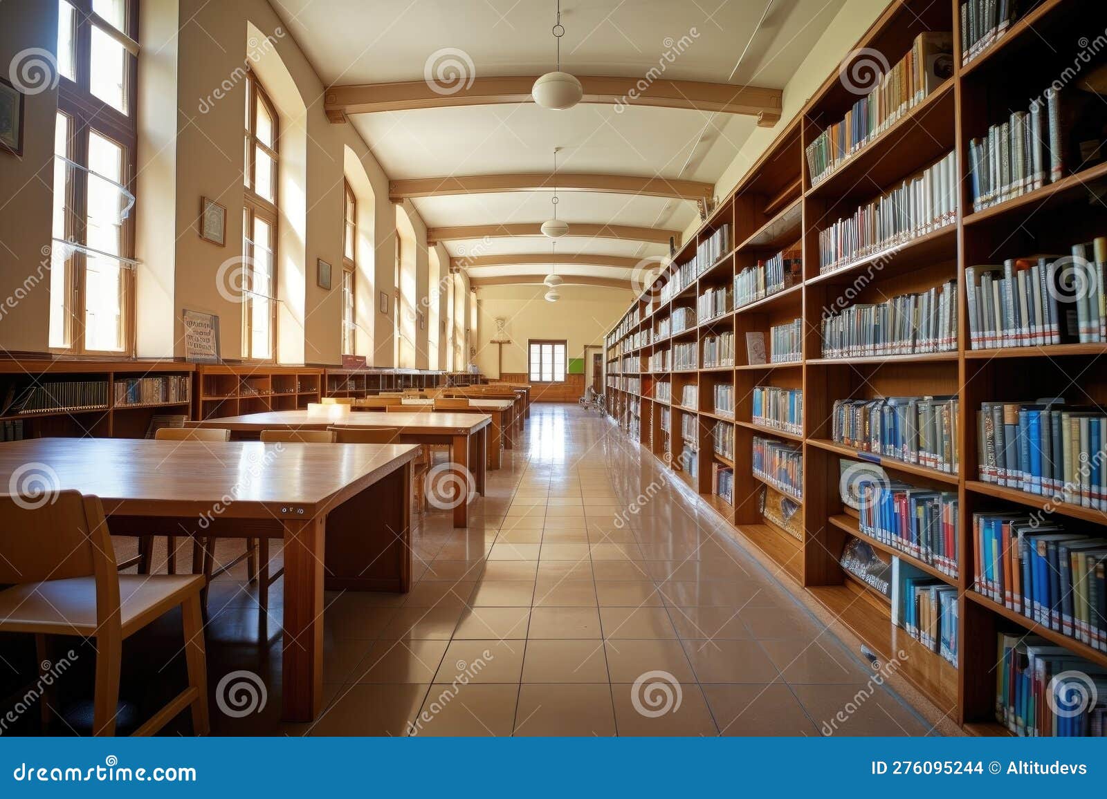 School Library, with Shelves Full of Books and Students Finding the ...