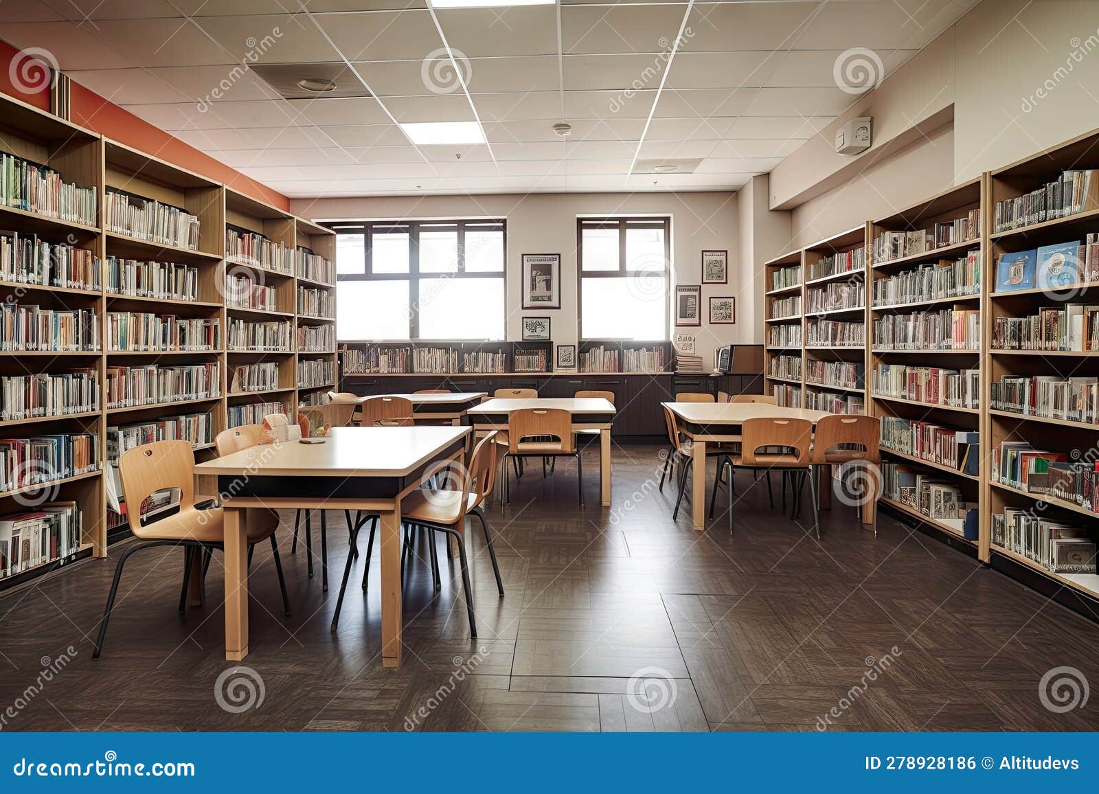 School Library, with Shelves Full of Books and Students Finding the ...