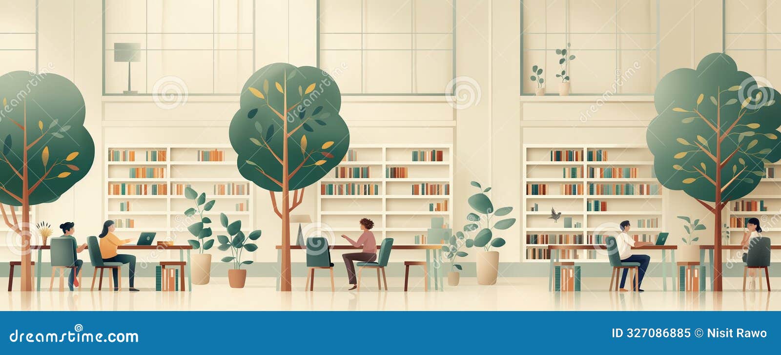 School Library with Students Reading and Using Computers Stock Image ...