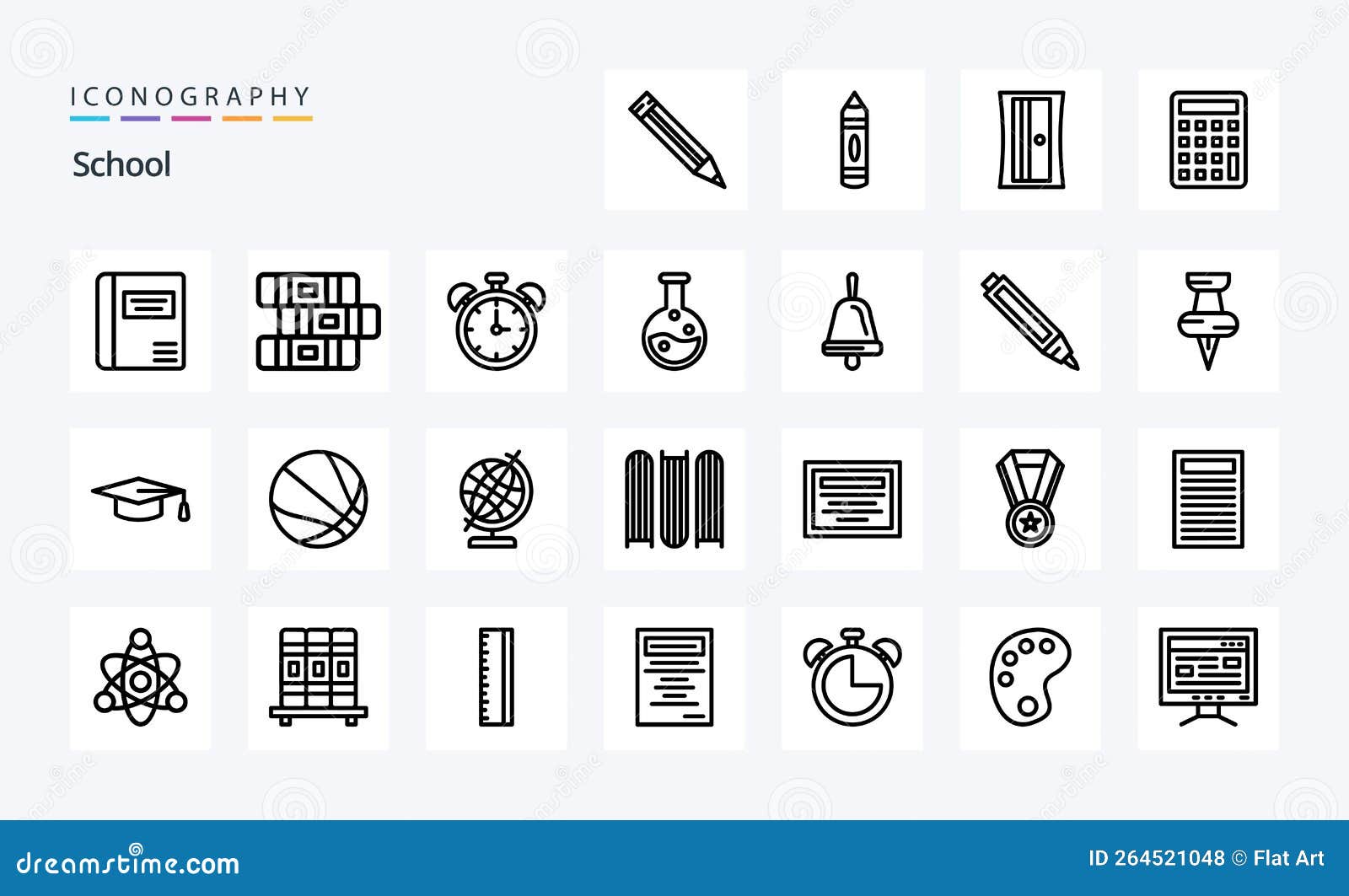 25 School Line icon pack stock vector. Illustration of globe - 264521048
