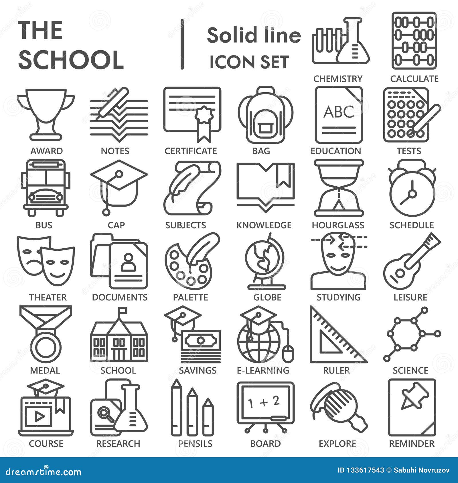 School Line SIGNED Icon Set, Education Symbols Collection, Vector ...