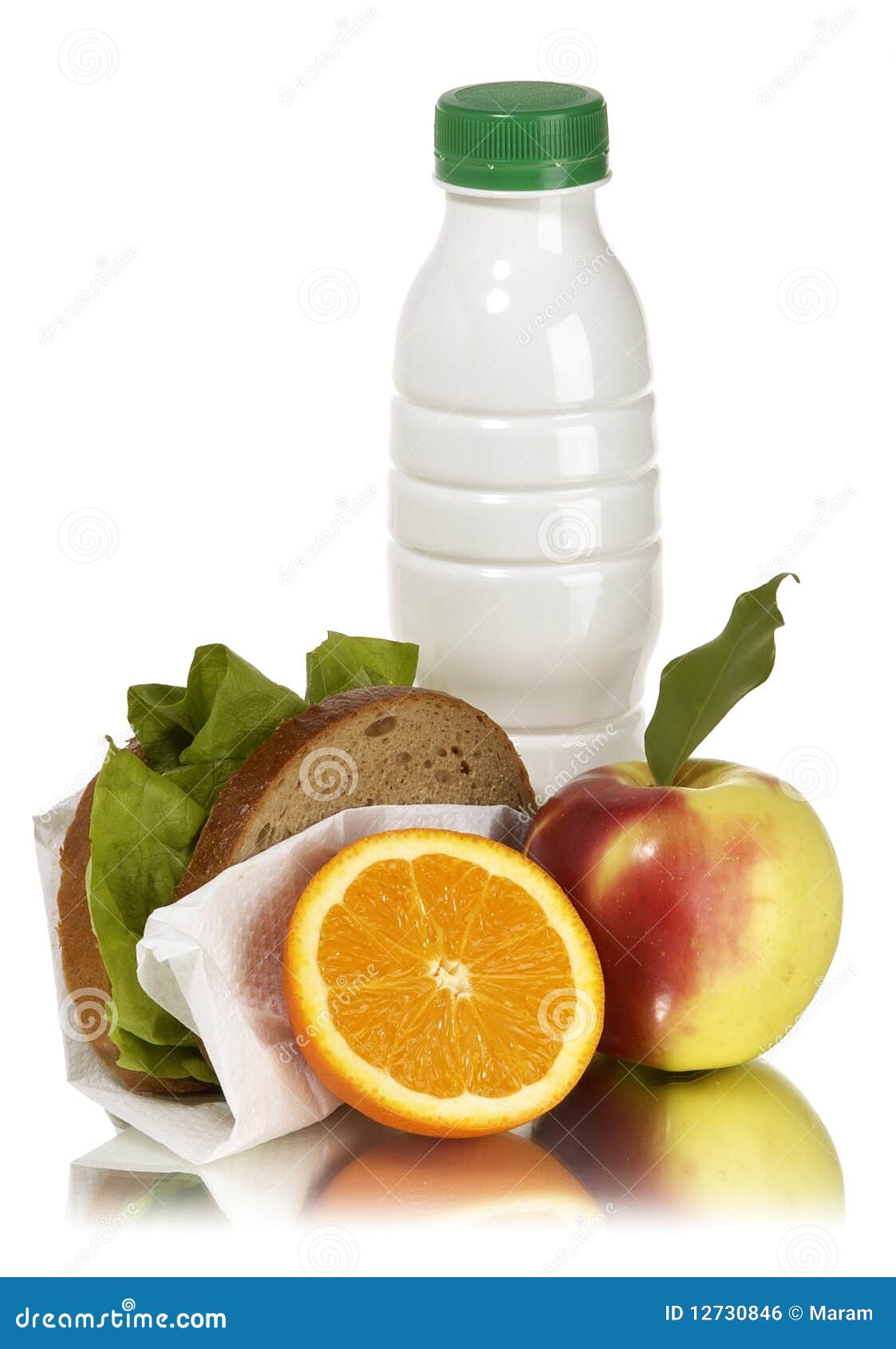 School Lunch Apple Milk Sandwich and Orange Stock Photo - Image of ...