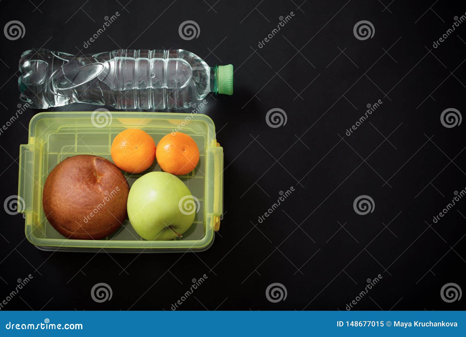 School Lunch Box on Black Background Stock Image - Image of organic ...