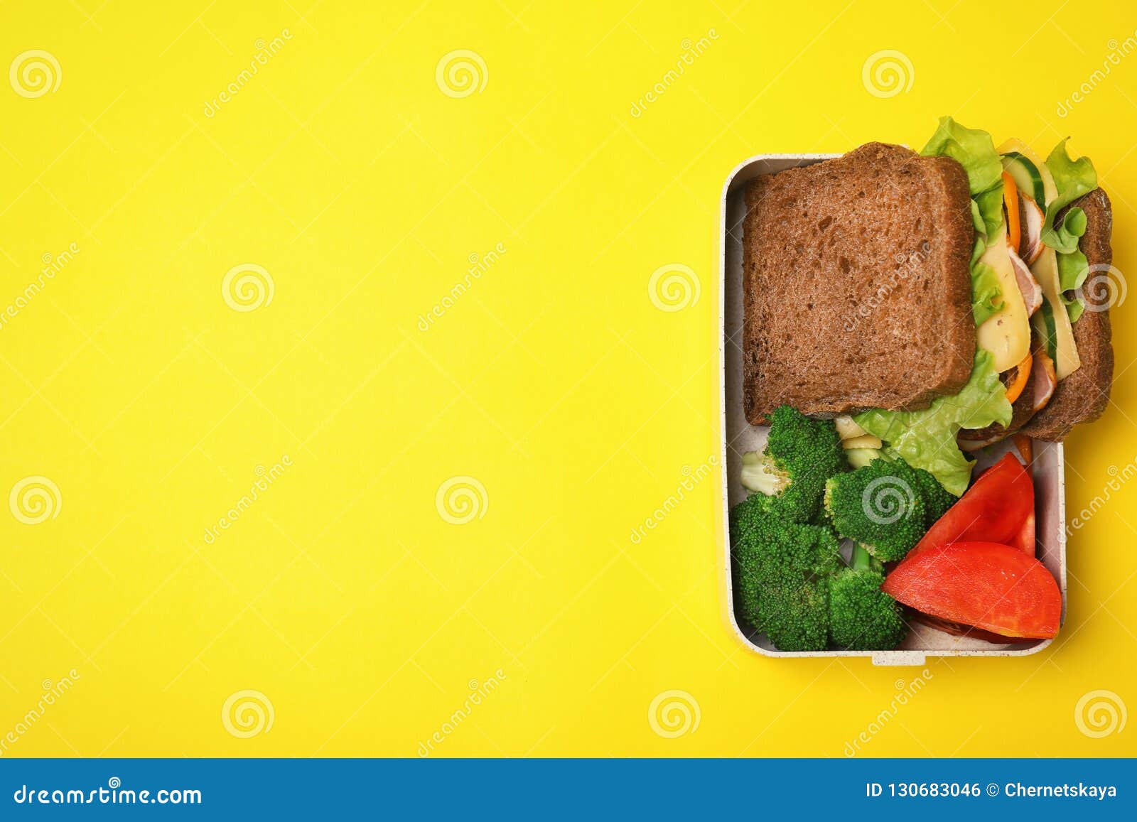School Lunch Box of Healthy Food on Color Background Stock Photo ...