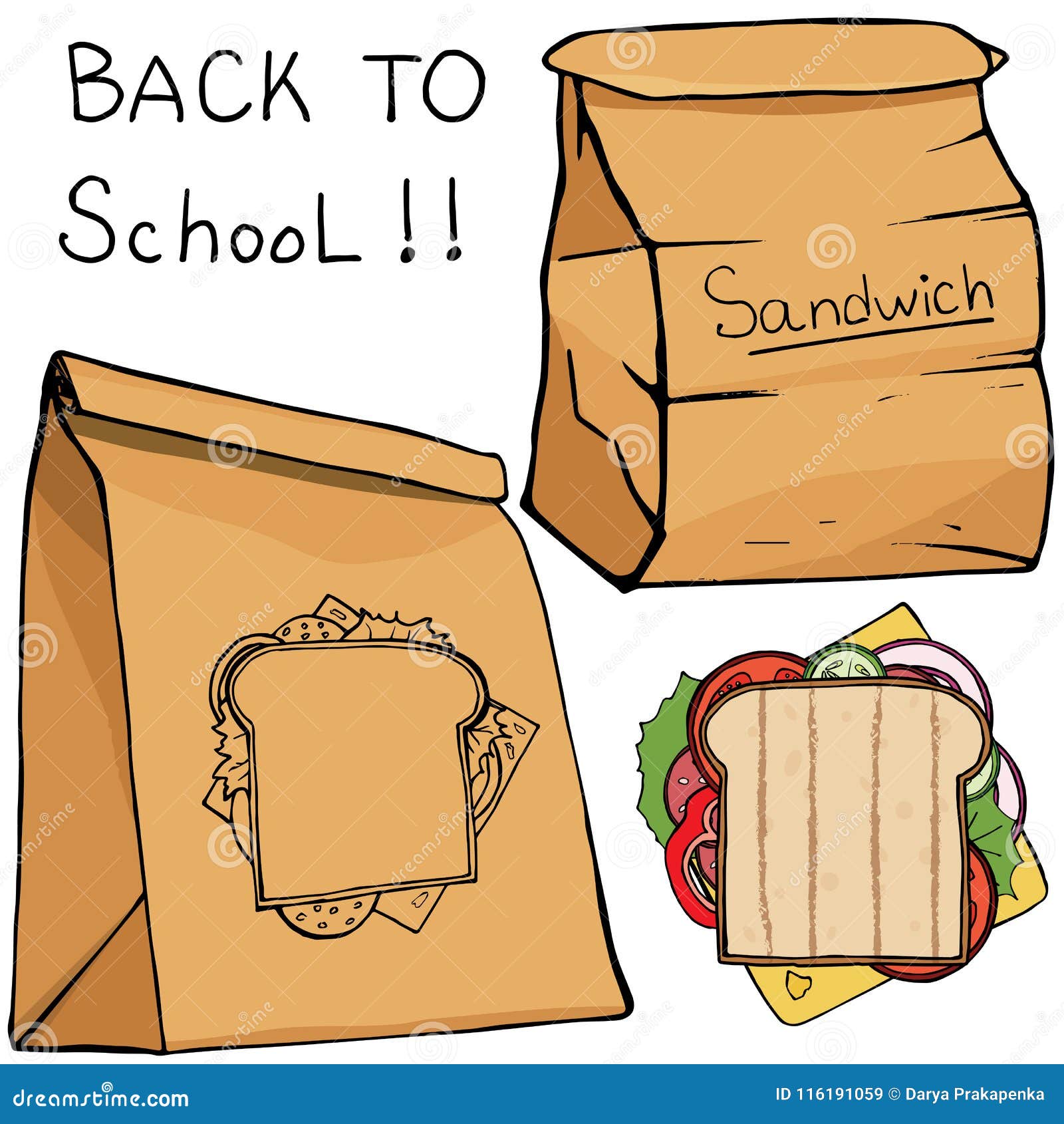 School Lunch Food Boxes and Sandwich , Vector Flat Icons Stock Vector ...