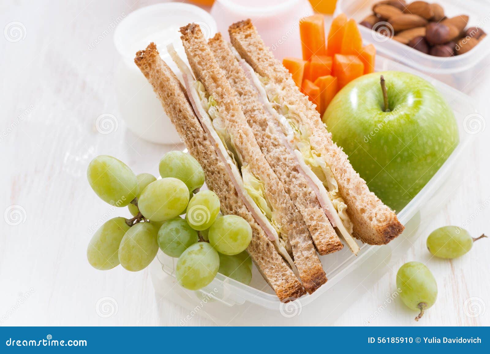 School Lunch with Sandwiches and Fruit, Top View, Close-up Stock Photo ...