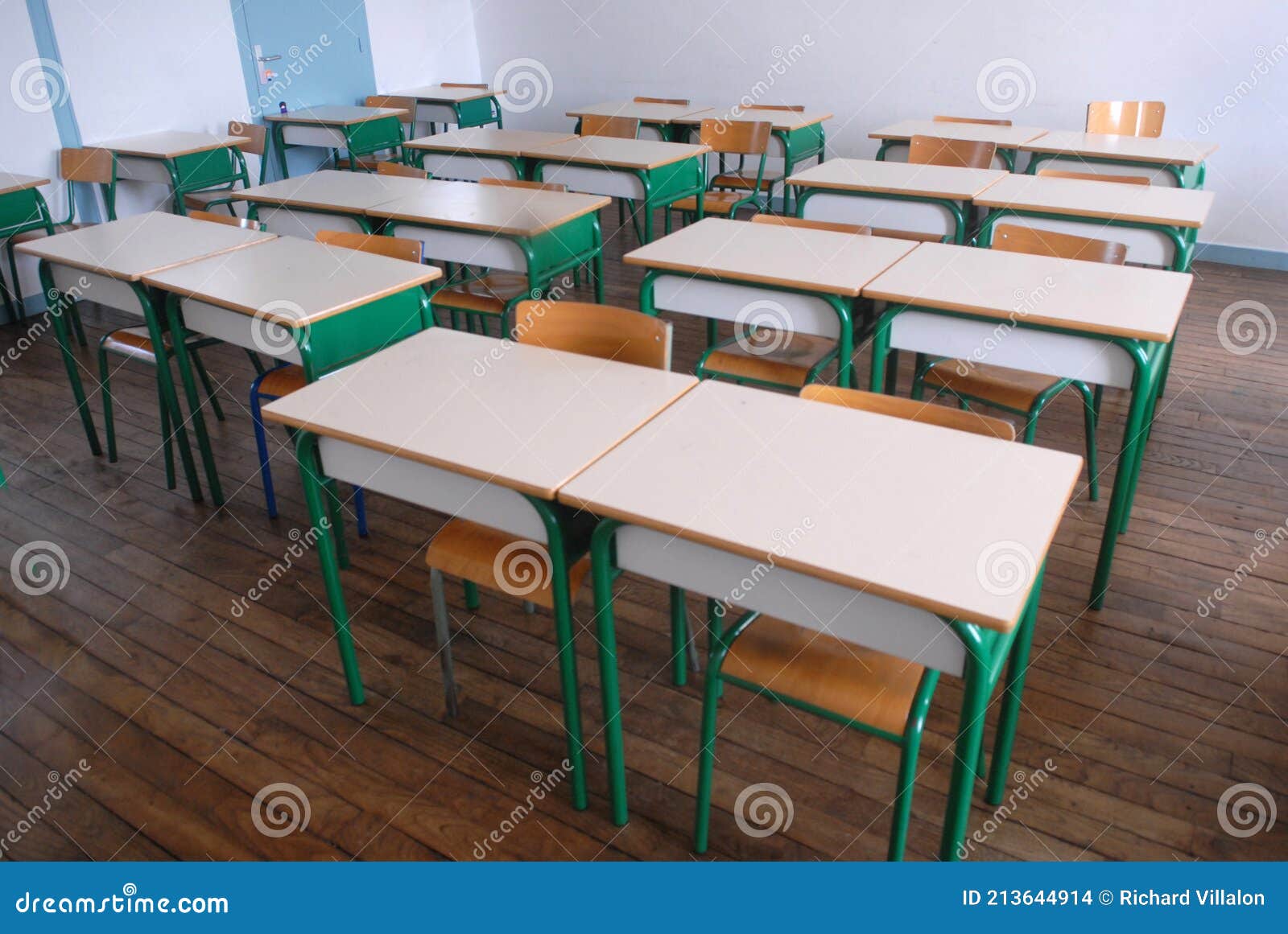 School Class with Empty Tables and Chairs Stock Photo - Image of ...