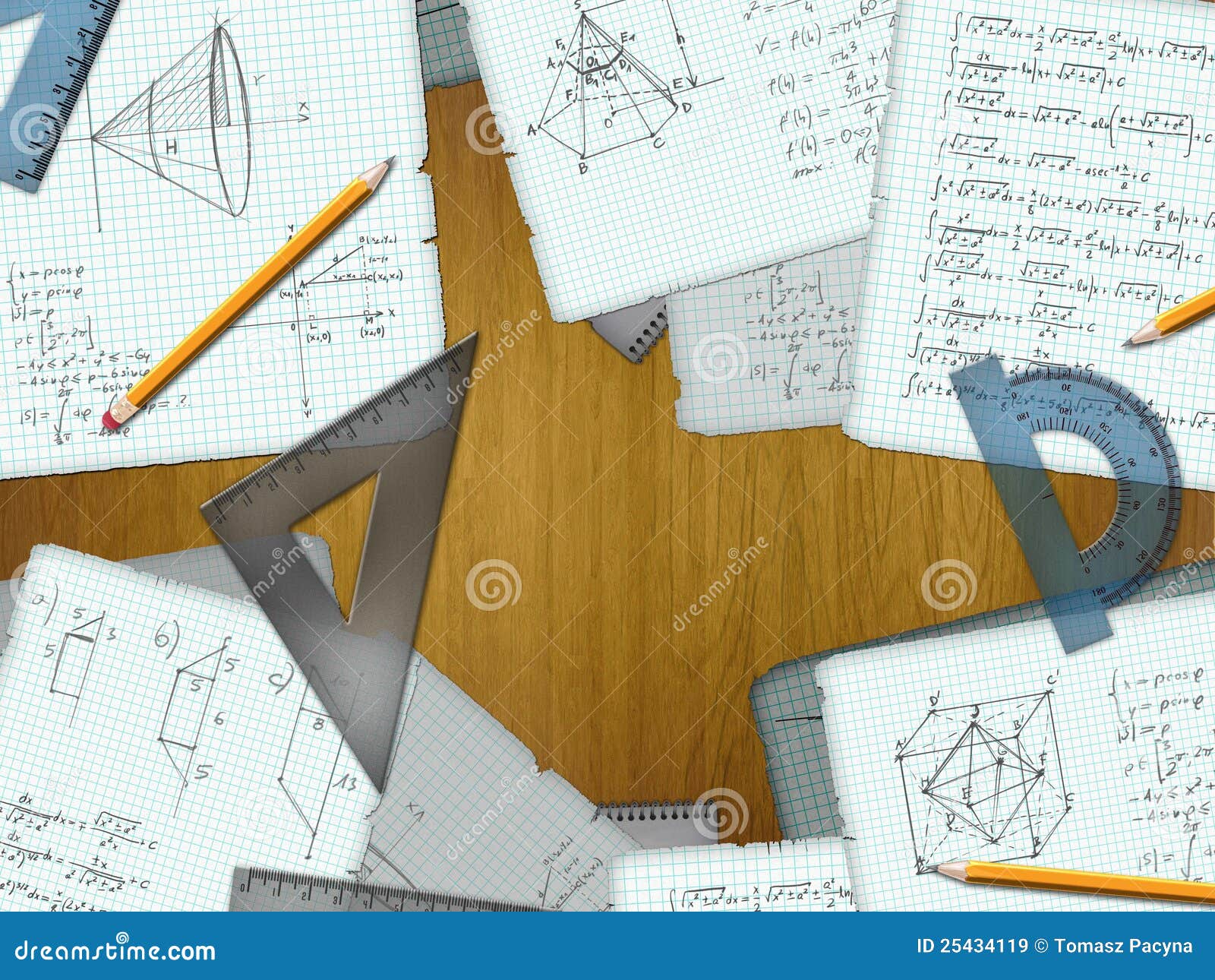 School Math Calculations on a Wooden Desk Stock Illustration ...