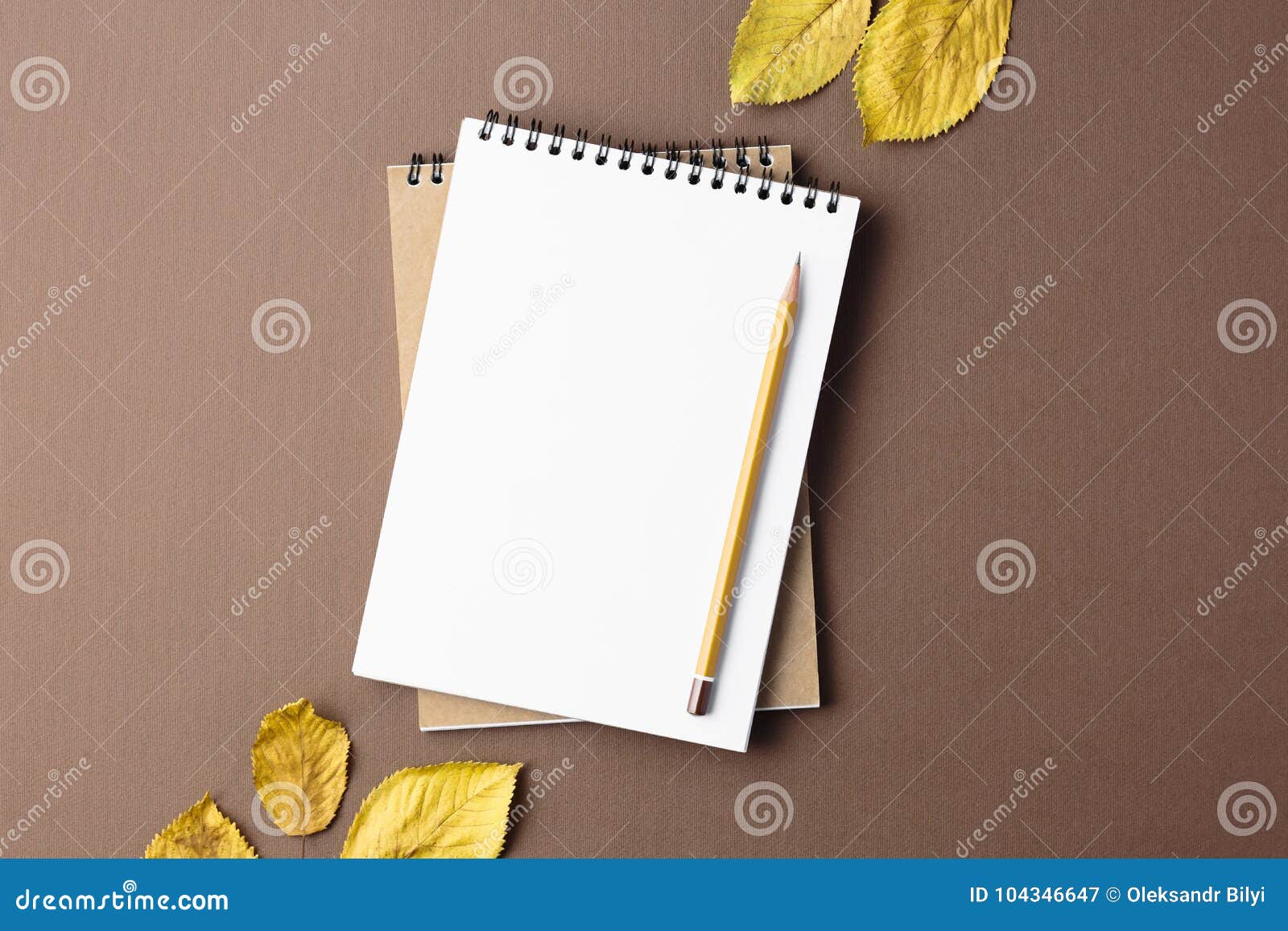 School Notebook on a Brown Background with Autumn Leaves Stock Image ...