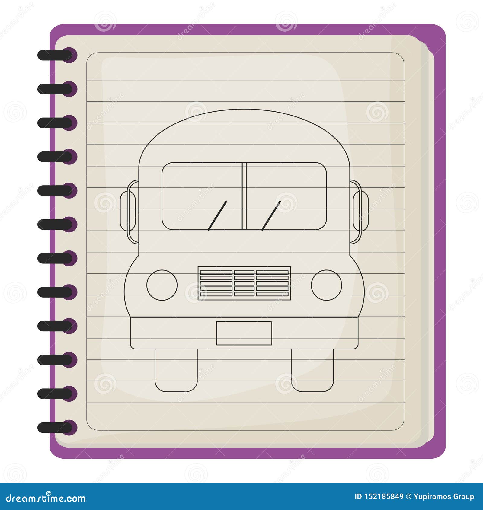 School Notebook with Bus Drawing Stock Vector - Illustration of icon ...