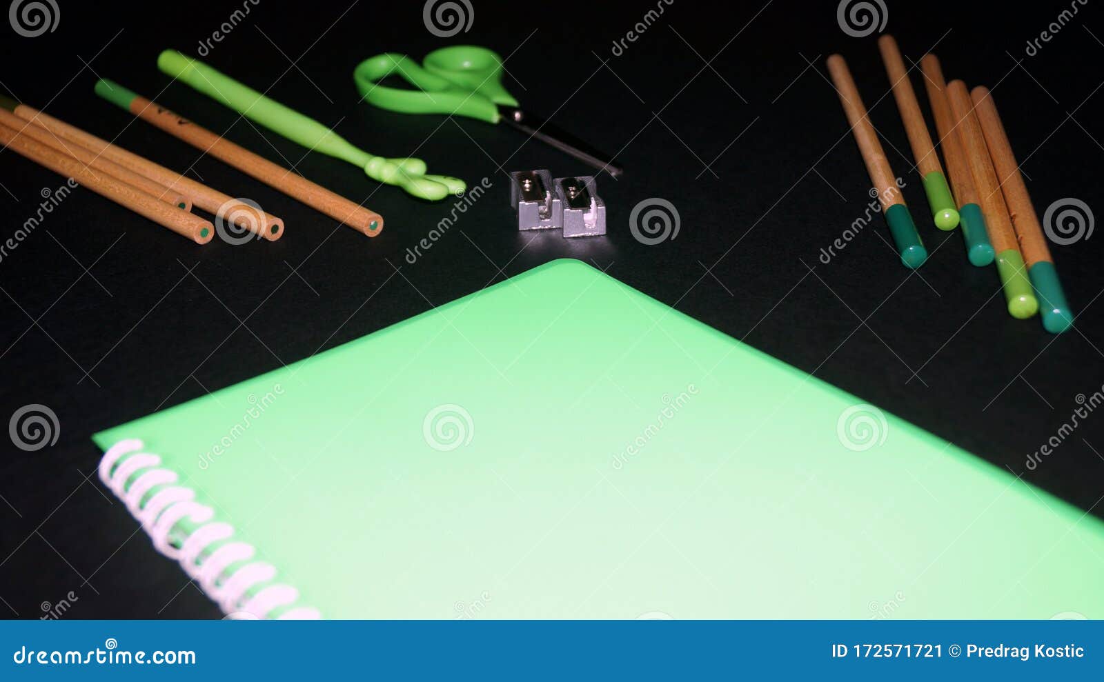 Green School Notebook and School Supplies Stock Image - Image of green ...