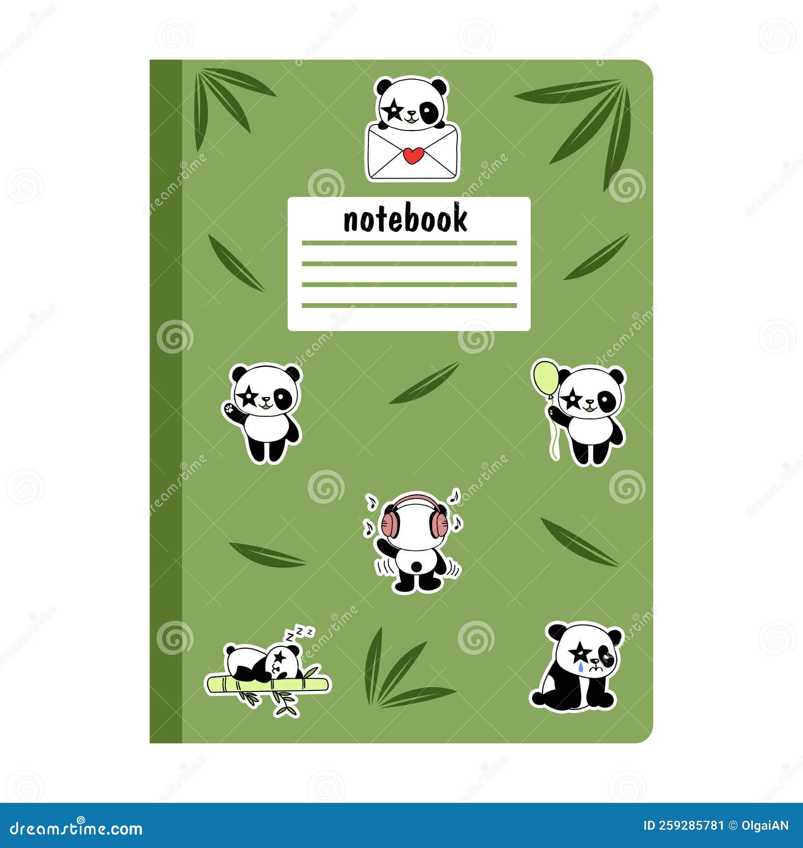 A School Notebook with a Friendly Cute Panda. Vector Illustration Stock ...