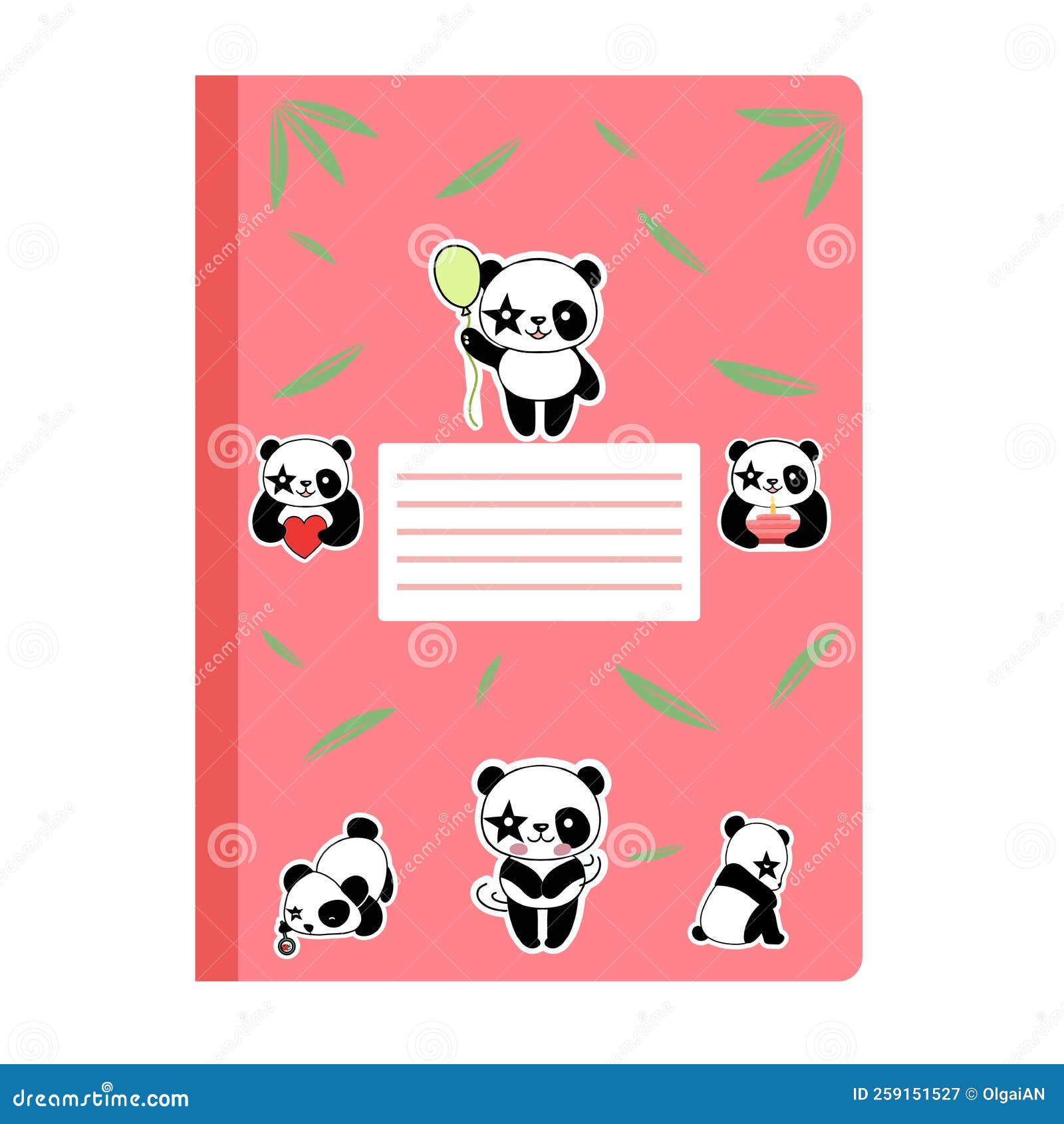 A School Notebook with a Friendly Cute Panda. Vector Illustration Stock ...