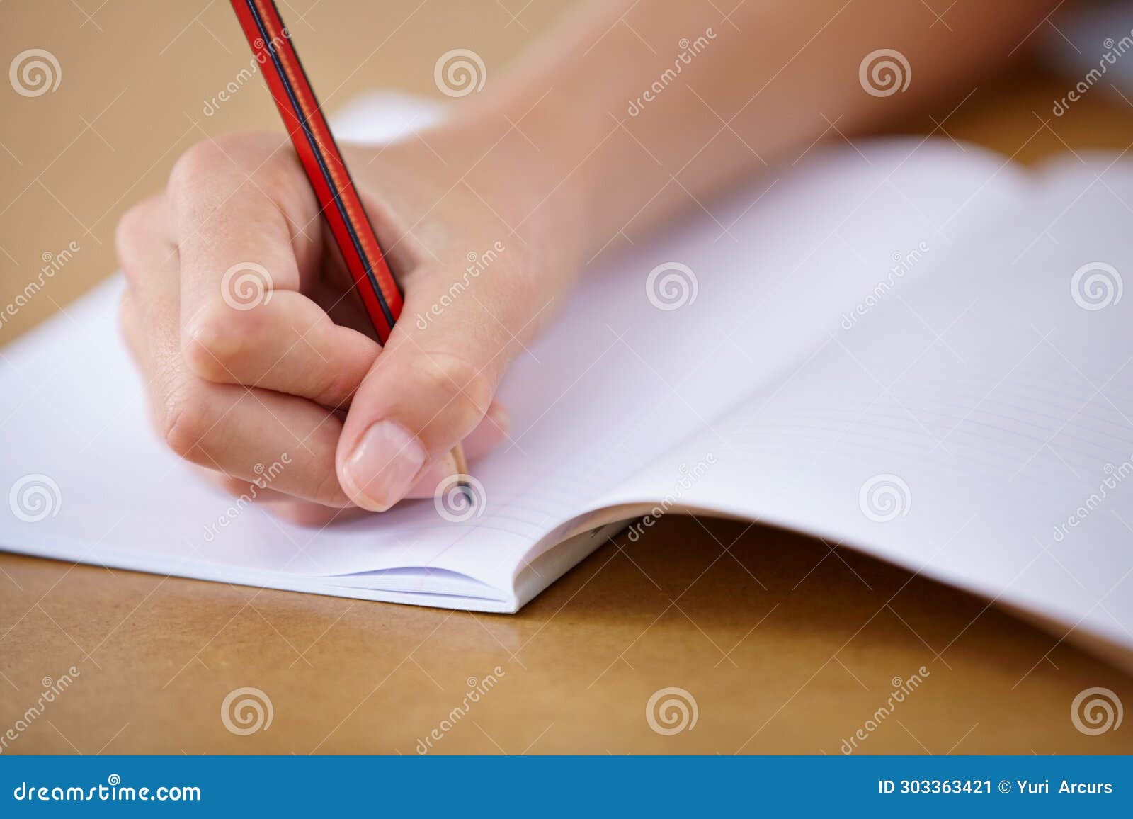 School, Notebook and Hand of Child Writing on Desk with Pencil, Notes ...