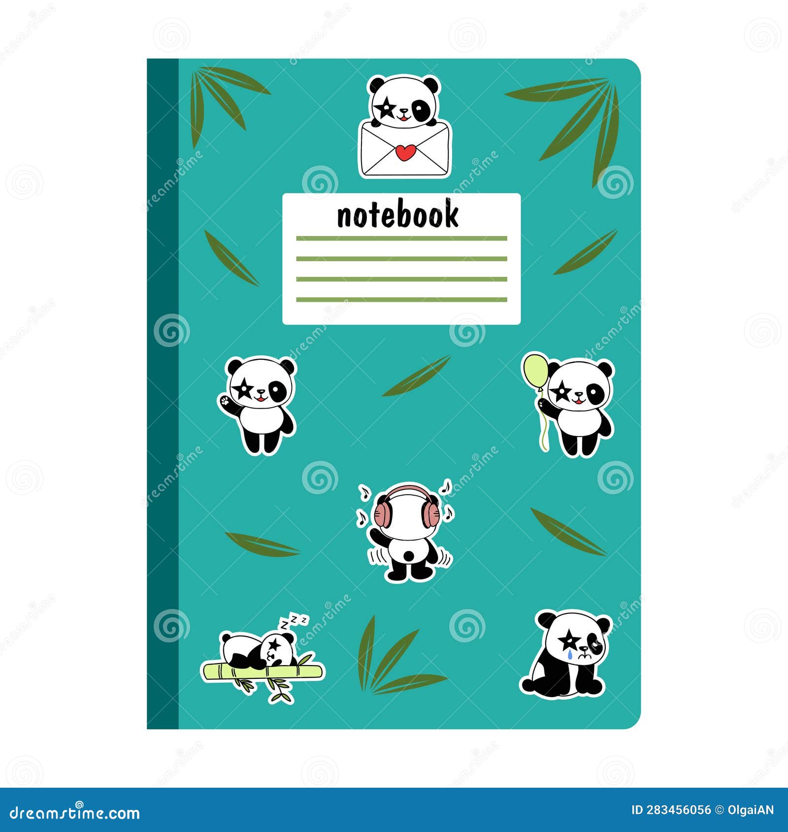 School Notebook with Panda. Cute Panda on Note Pad Vector Illustration ...