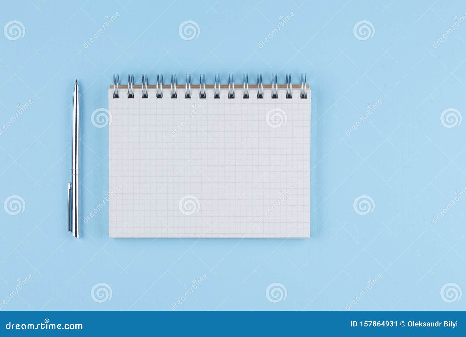 School Notebook with Pen on a Blue Table Top View Stock Image - Image ...