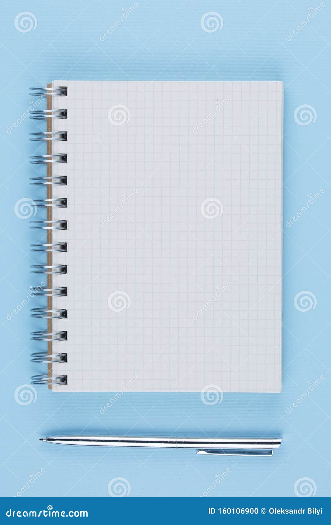 School Notebook with Pen on a Blue Table Top View Stock Photo - Image ...