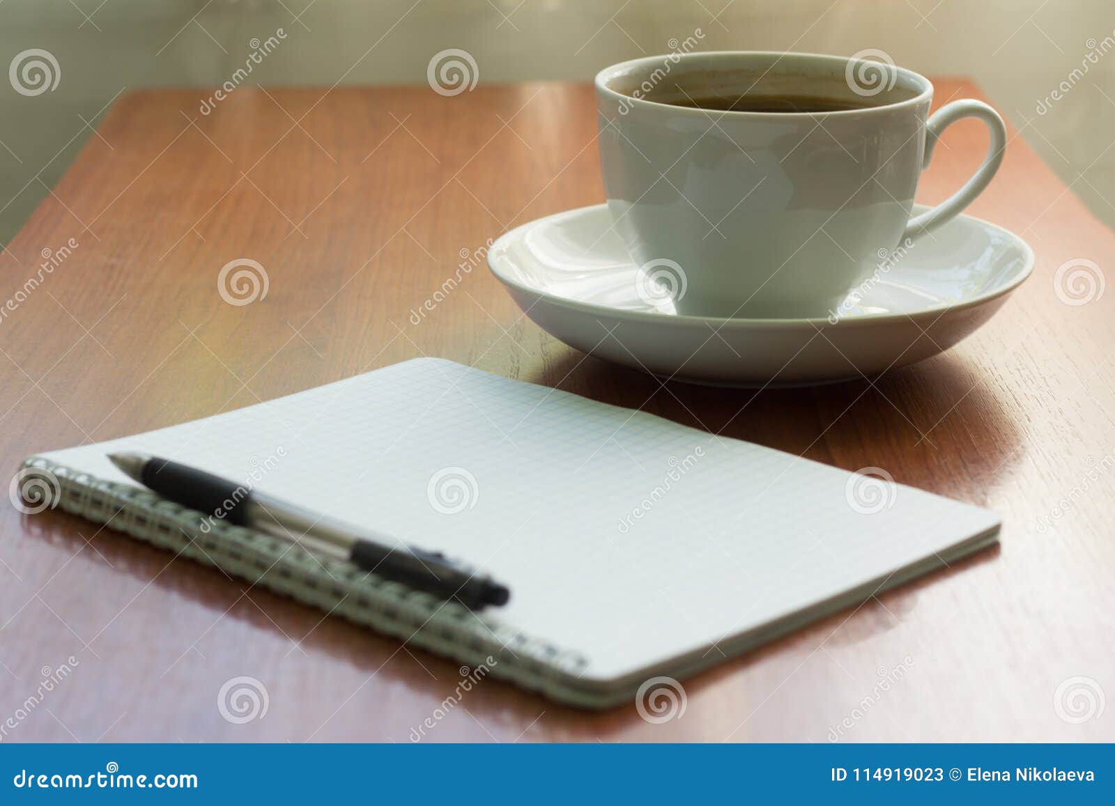 School Notebook with Pen and Coffee Cup on Table Stock Image - Image of ...