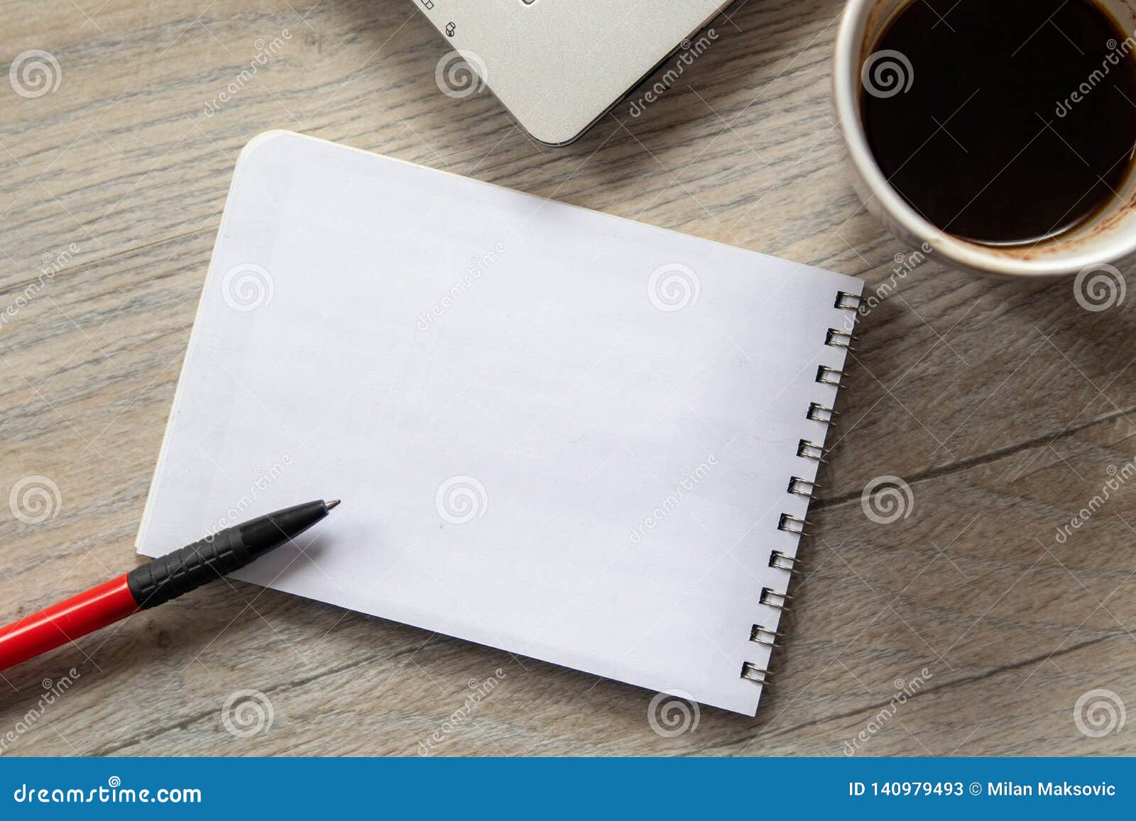 School Notebook with Pen, Laptop and Cup of Coffee Stock Image - Image ...