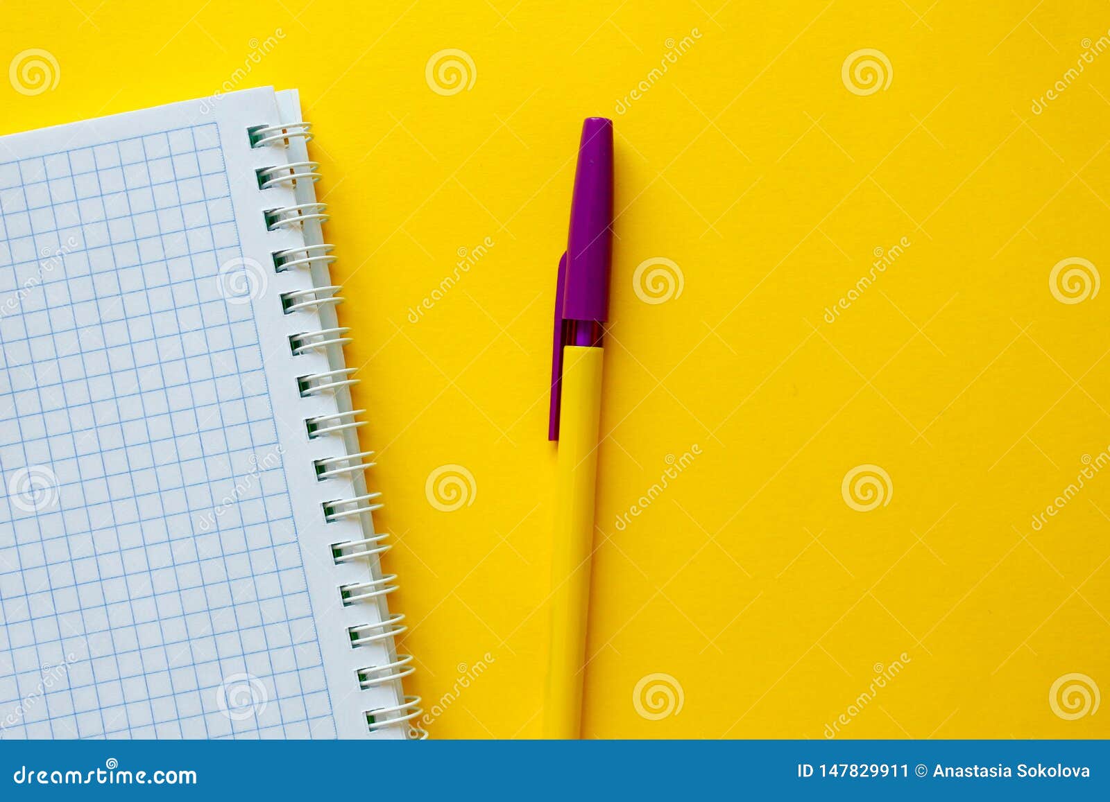 School Notebook with Pencil on Yellow Background. Blank Notebook Page ...